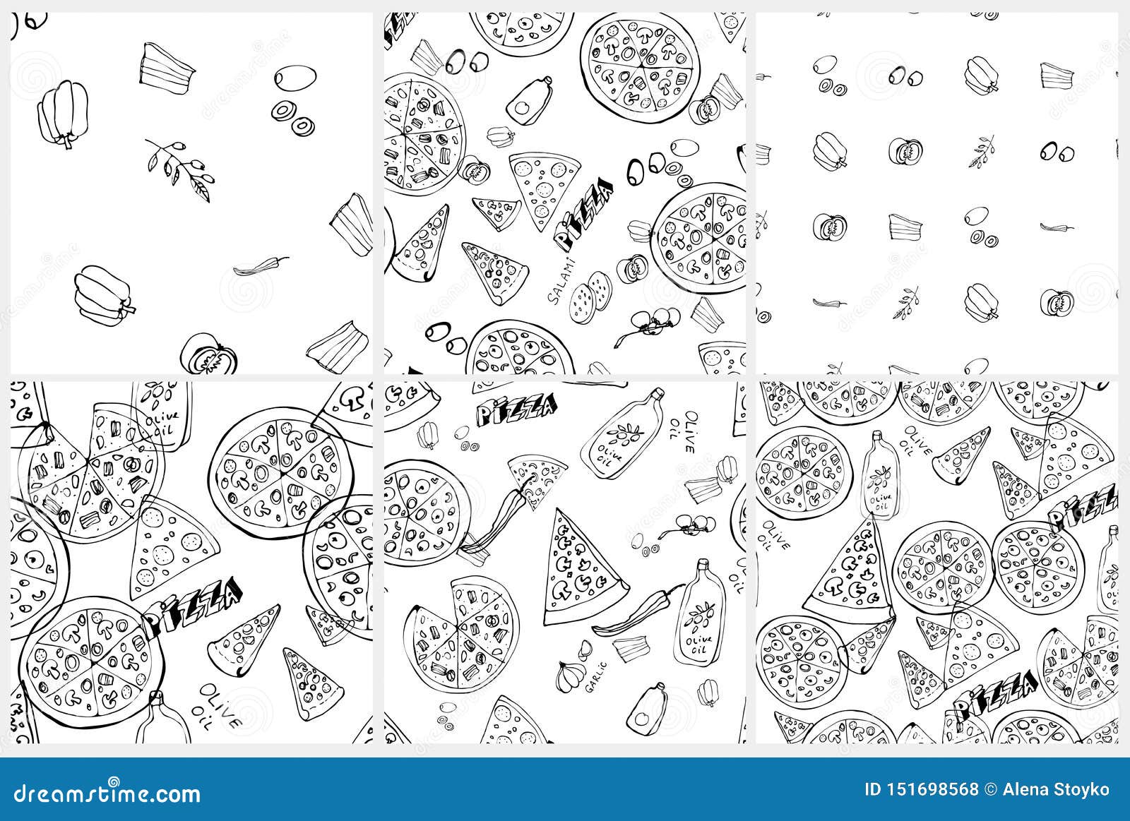 Seamless Pattern Set with Hand Drawn Pizza Slices. Stock Vector ... Seamless Pattern Set with Hand Drawn Pizza Slices. Stock Vector ...