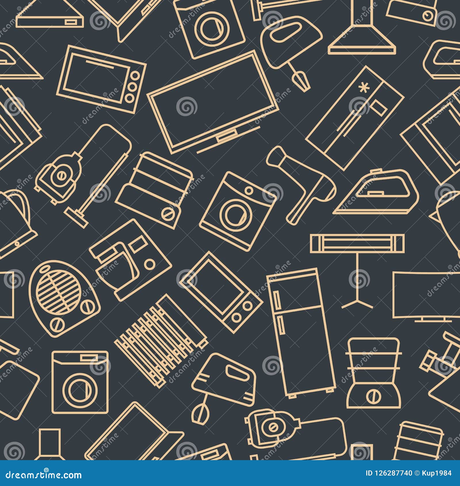 Seamless Pattern from a Set of Household Appliances Icons, Vector ...