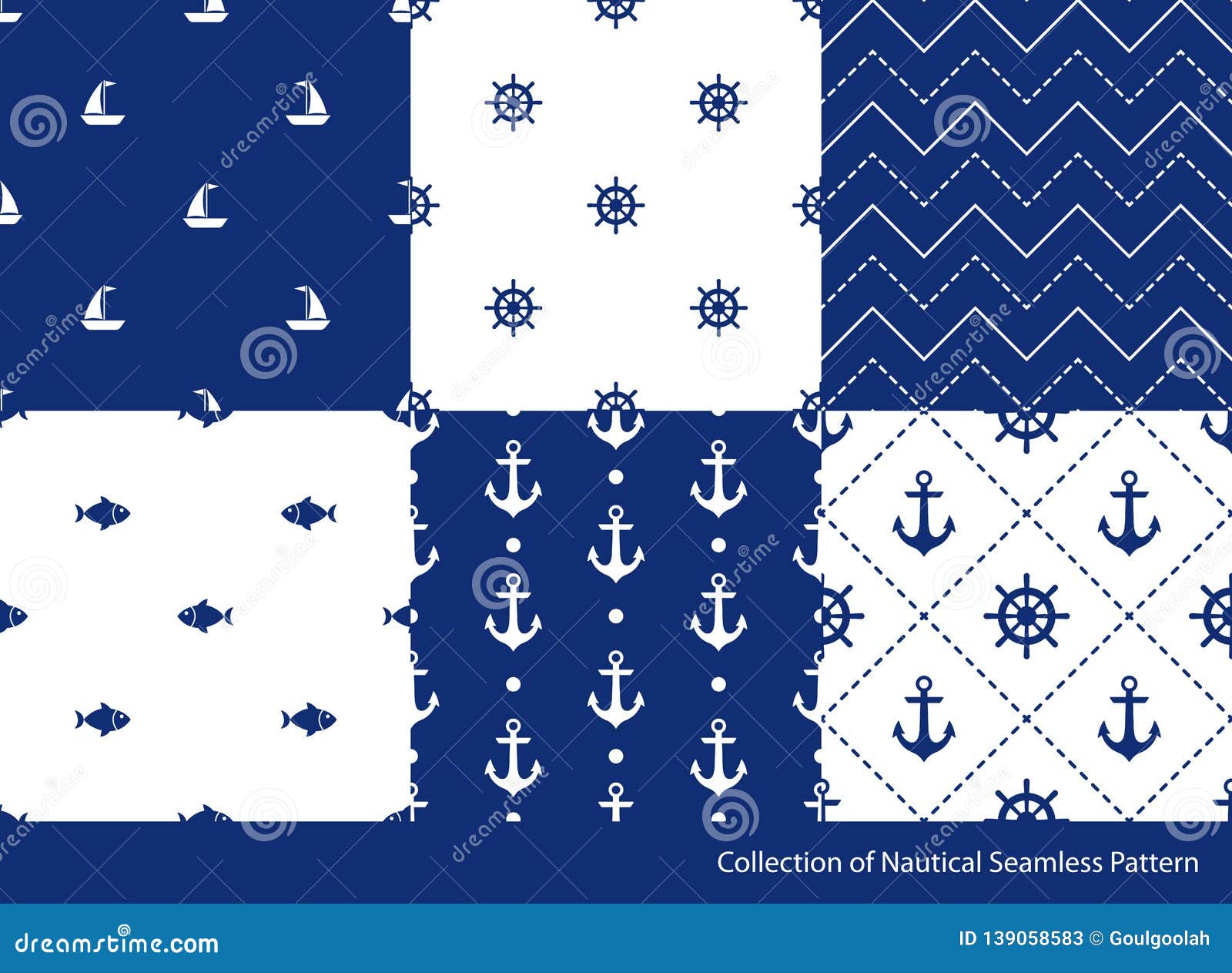 Seamless Pattern Set. Nautical Elements Collection Stock Illustration ...
