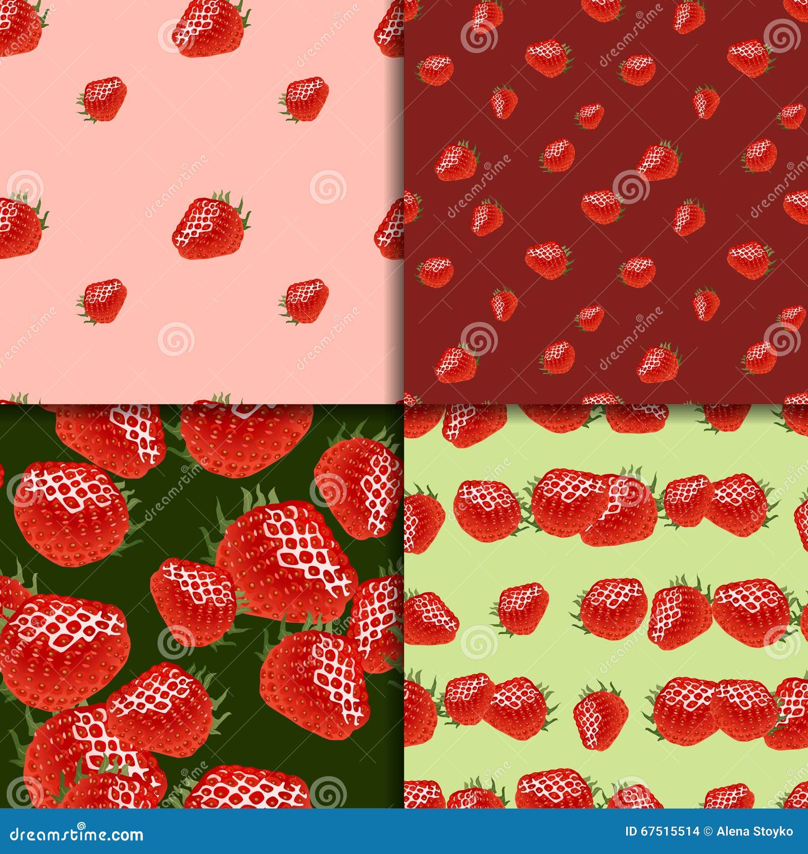 Seamless Pattern Set with Strawberry Stock Vector - Illustration of ...
