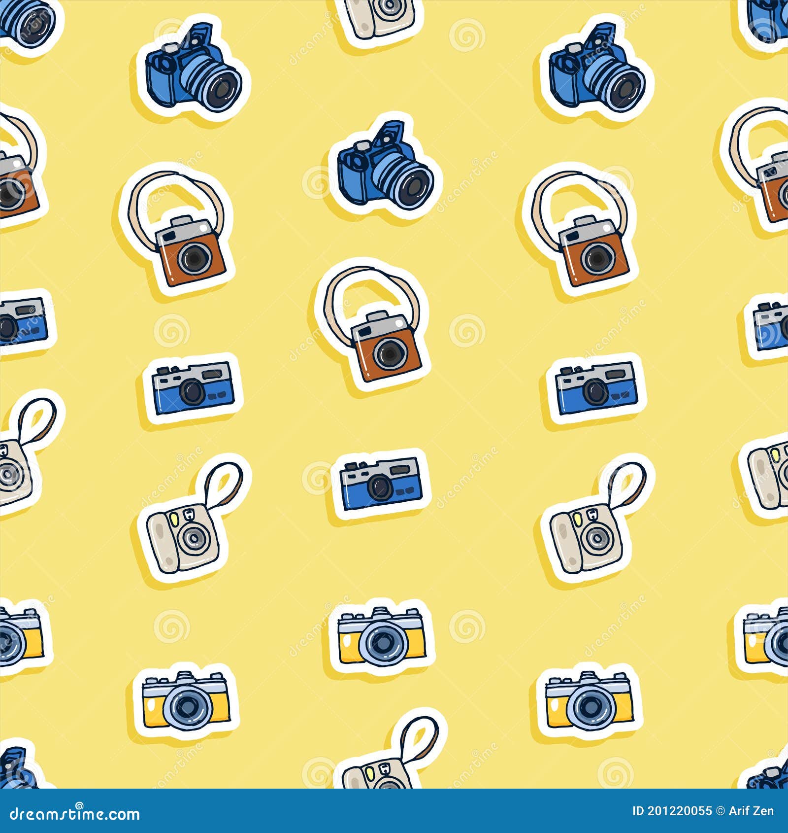 Seamless Pattern with Set of Thin White Outline Camera Isolated on ...