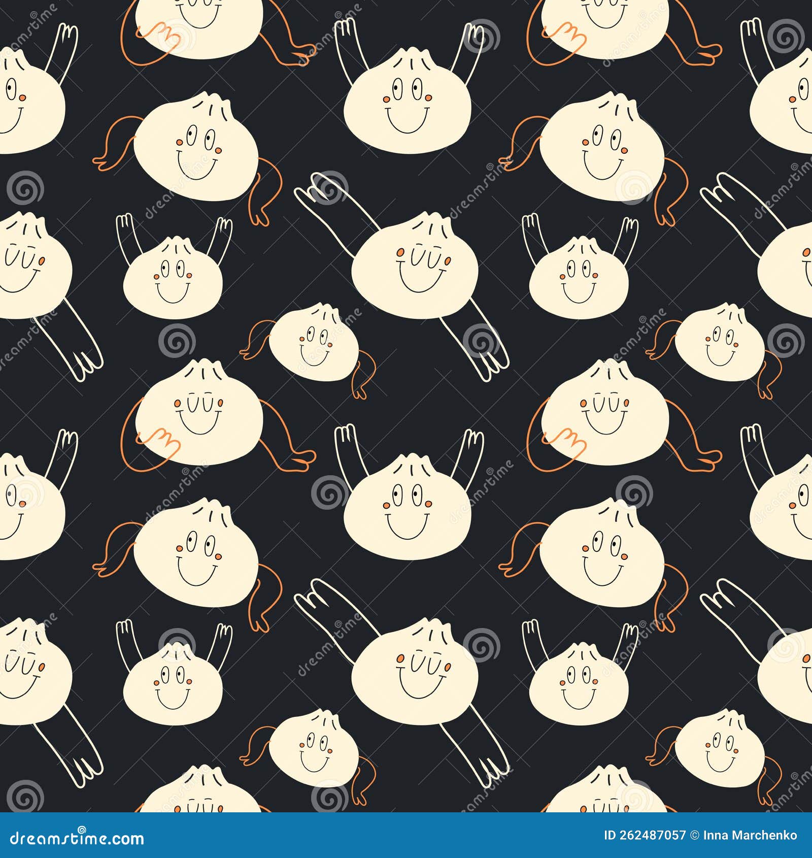 Seamless Pattern Set of Various Black and White of Dumplings, Dim Sum ...