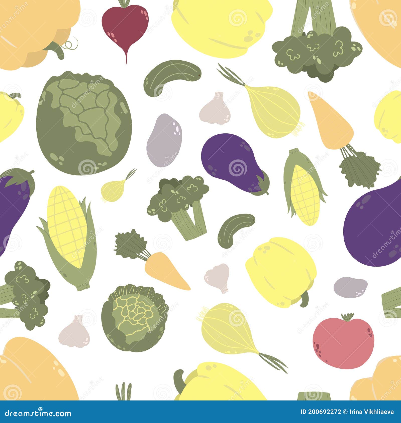 Seamless Pattern from a Set of Vegetables in a Cartoon Style. Vector ...