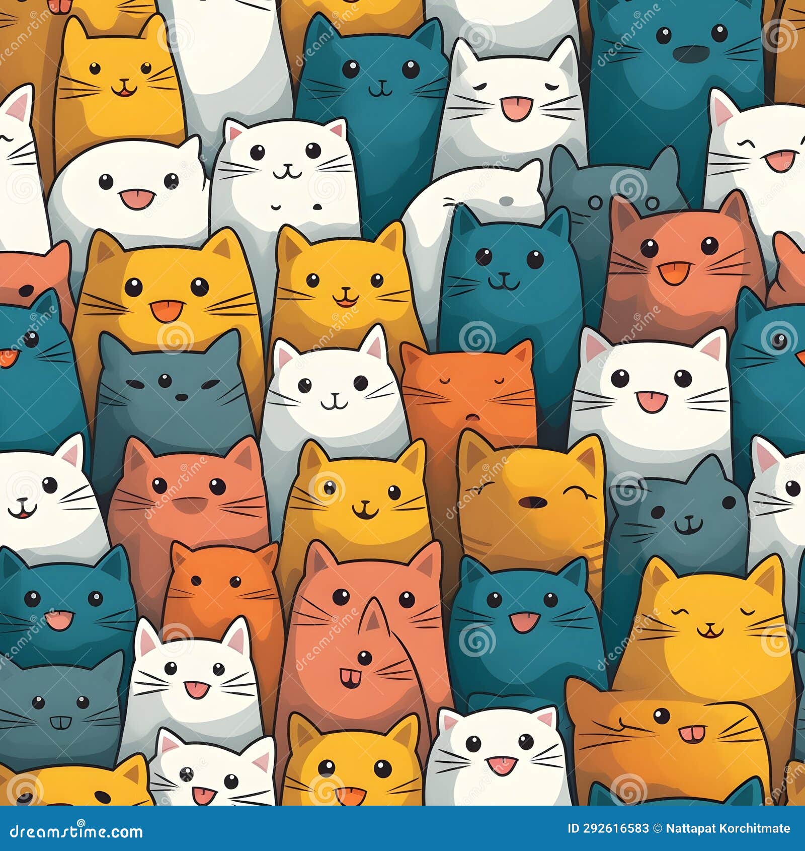 Seamless Pattern with Several Cat. Stock Illustration - Illustration of ...