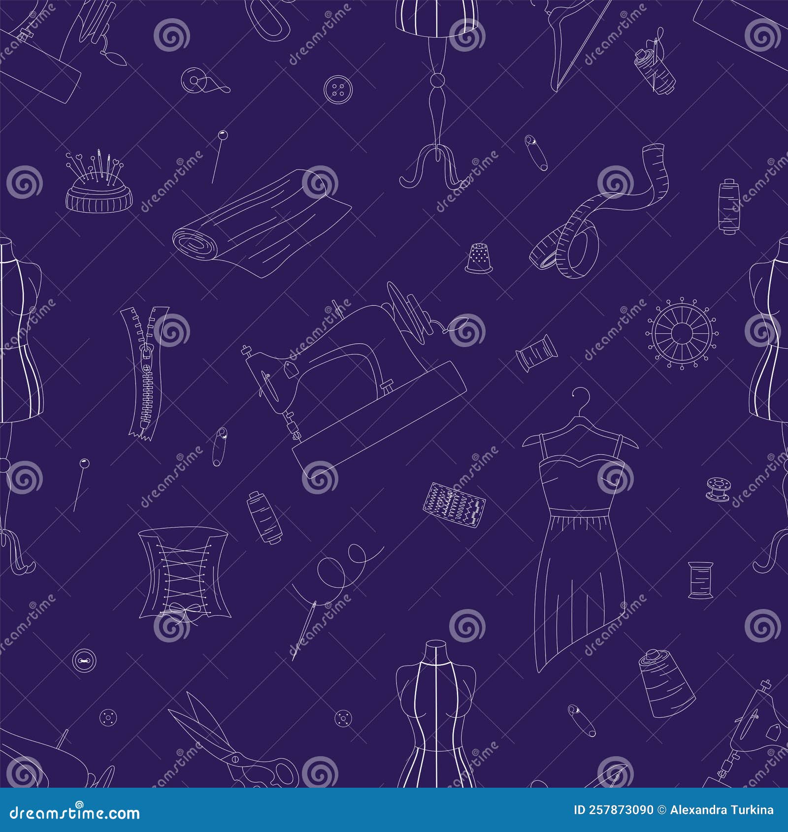 Seamless Pattern with Sewing Elements. Sewing Machines, Dresses ...