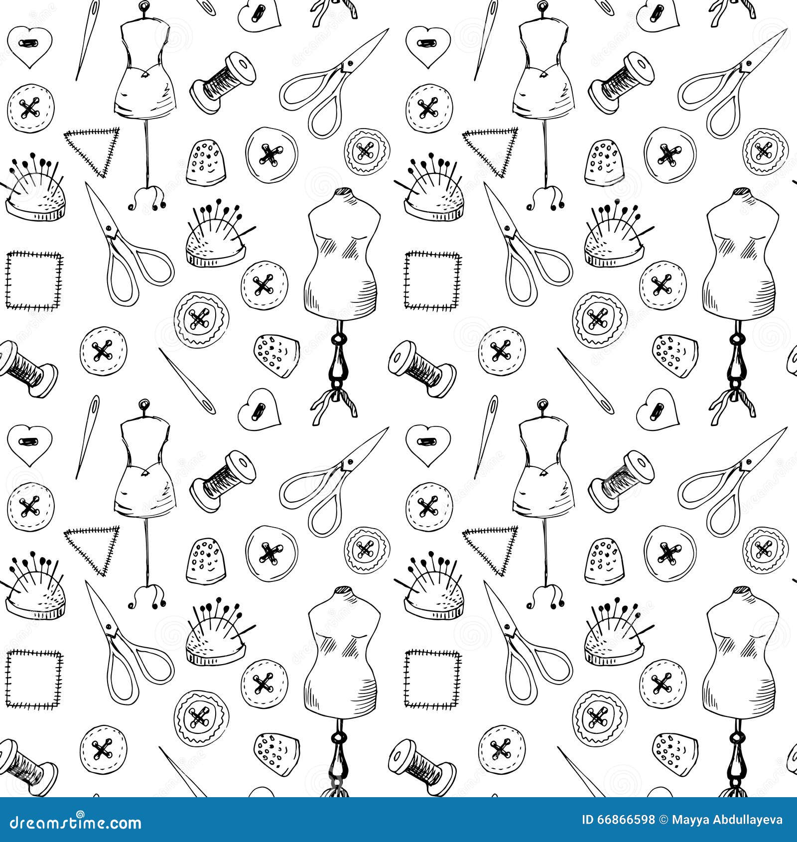 Seamless Pattern with Sewing Items Stock Vector - Illustration of ...