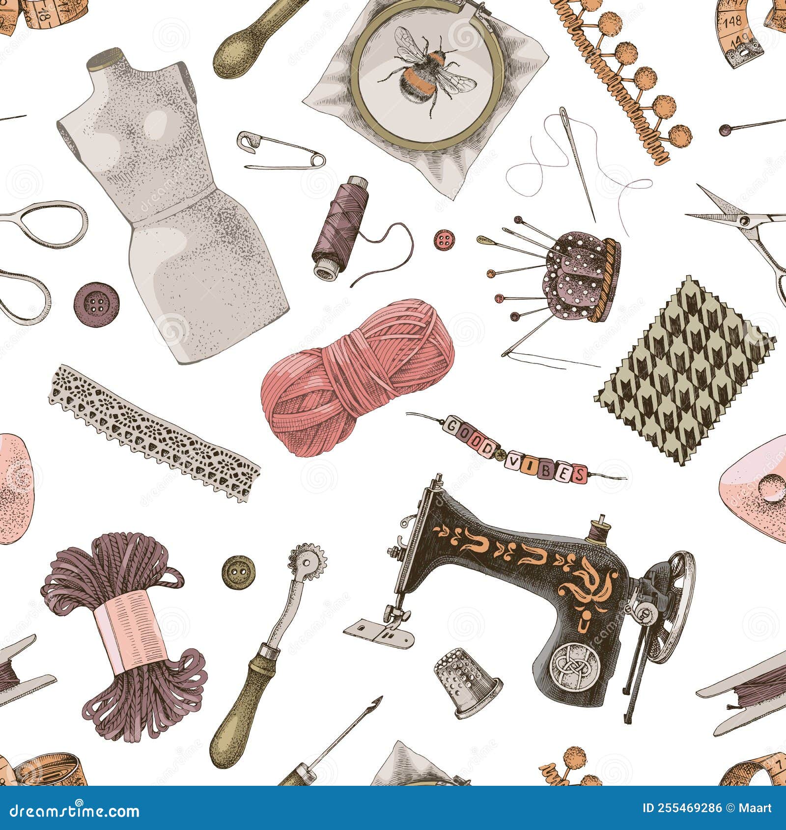 Sewing Tools Seamless Pattern on White Background Stock Vector ...