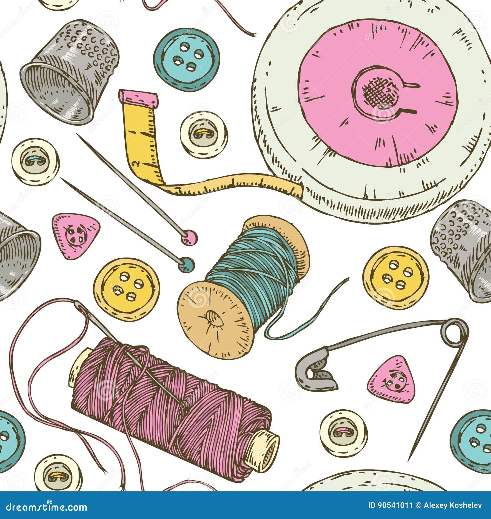 Seamless Pattern. Sewing Supplies and Accessories Stock Illustration ...