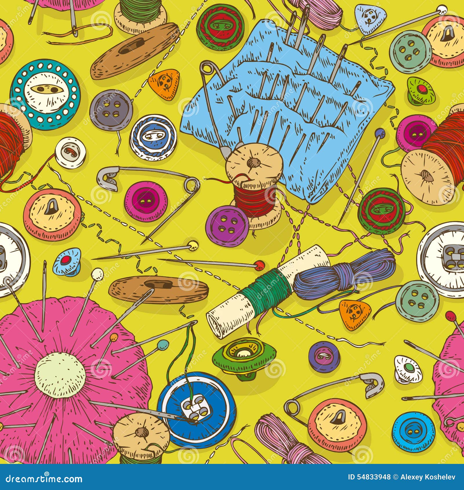 Seamless Pattern with Sewing Supplies, Tools and Stock Vector ...