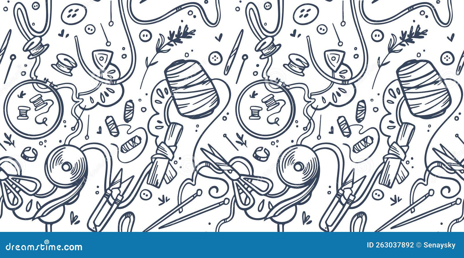 Seamless Pattern on the Sewing Theme. Monochrome Doodle Illusion with ...