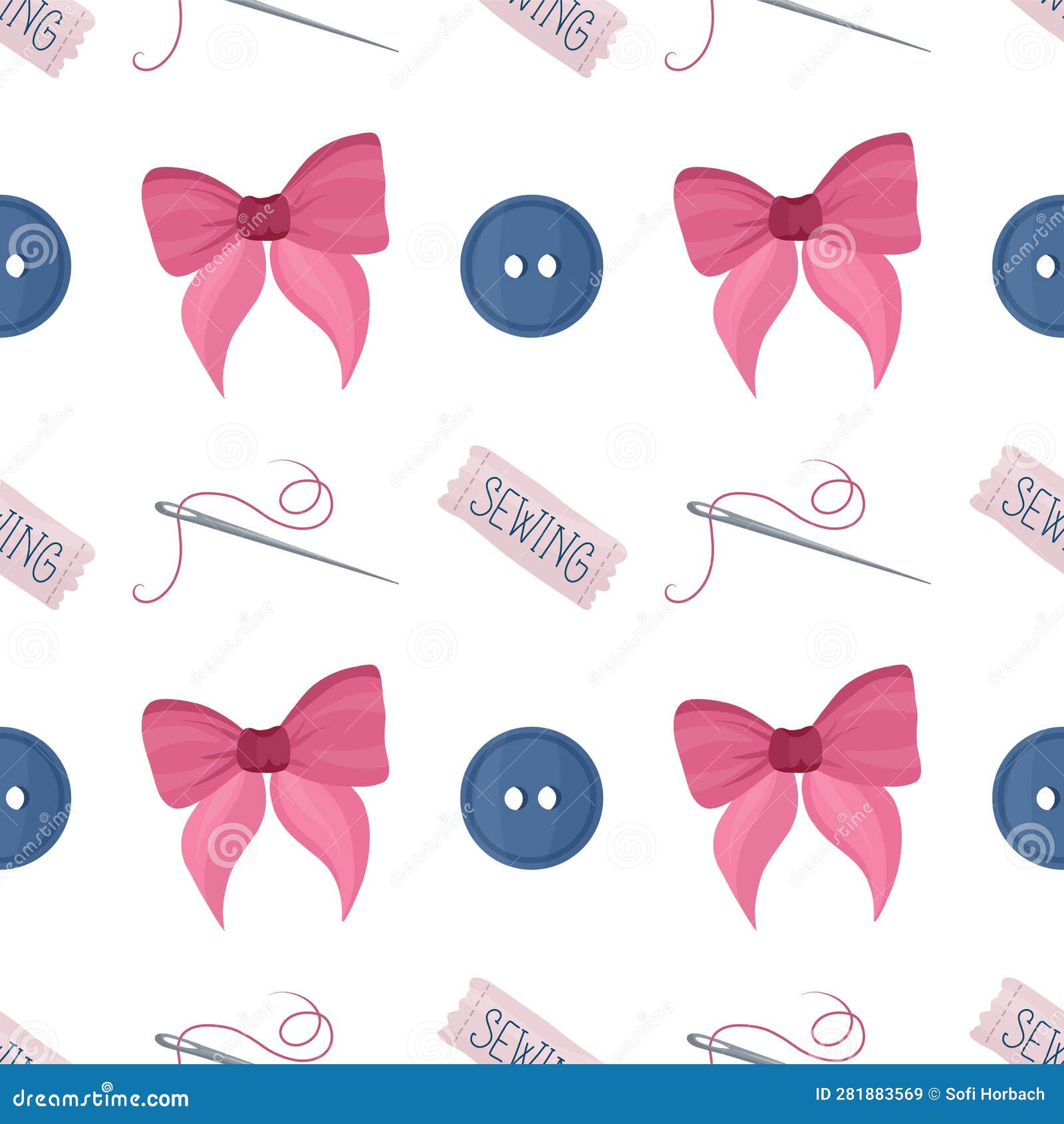 Seamless Pattern with Sewing Tools Elements, Cartoon Style. Wrap ...