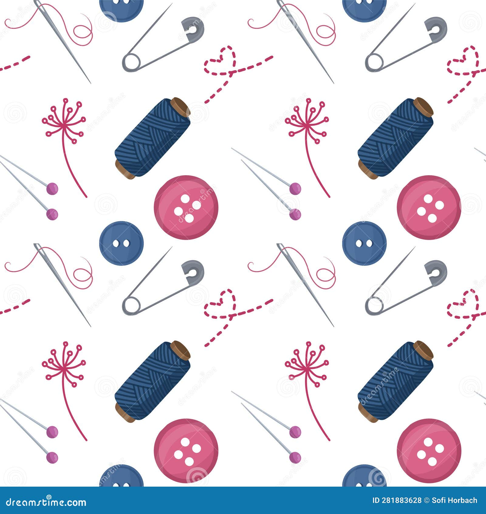 Seamless Pattern with Sewing Tools Elements, Cartoon Style. Wrap, Fabric Vector Stock Vector ...