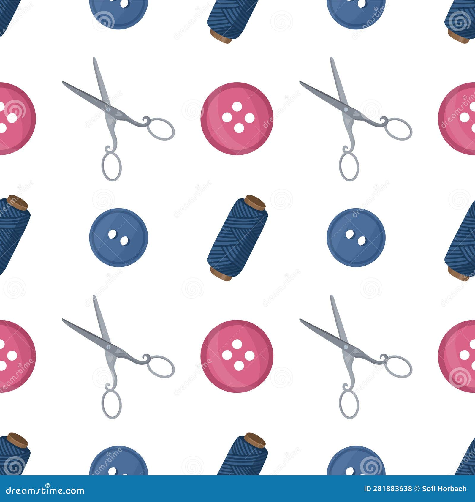 Seamless Pattern with Sewing Tools Elements, Cartoon Style. Wrap, Fabric Vector Stock Vector ...