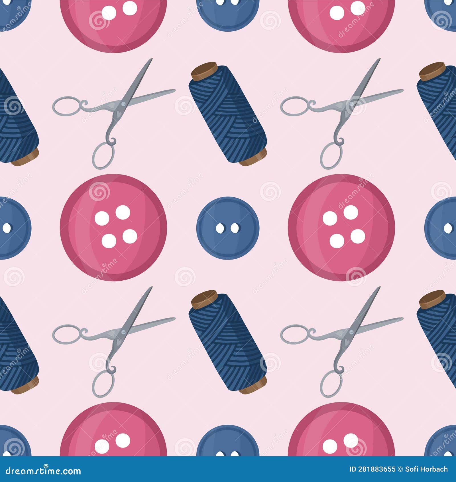 Seamless Pattern with Sewing Tools Elements, Cartoon Style. Wrap ...