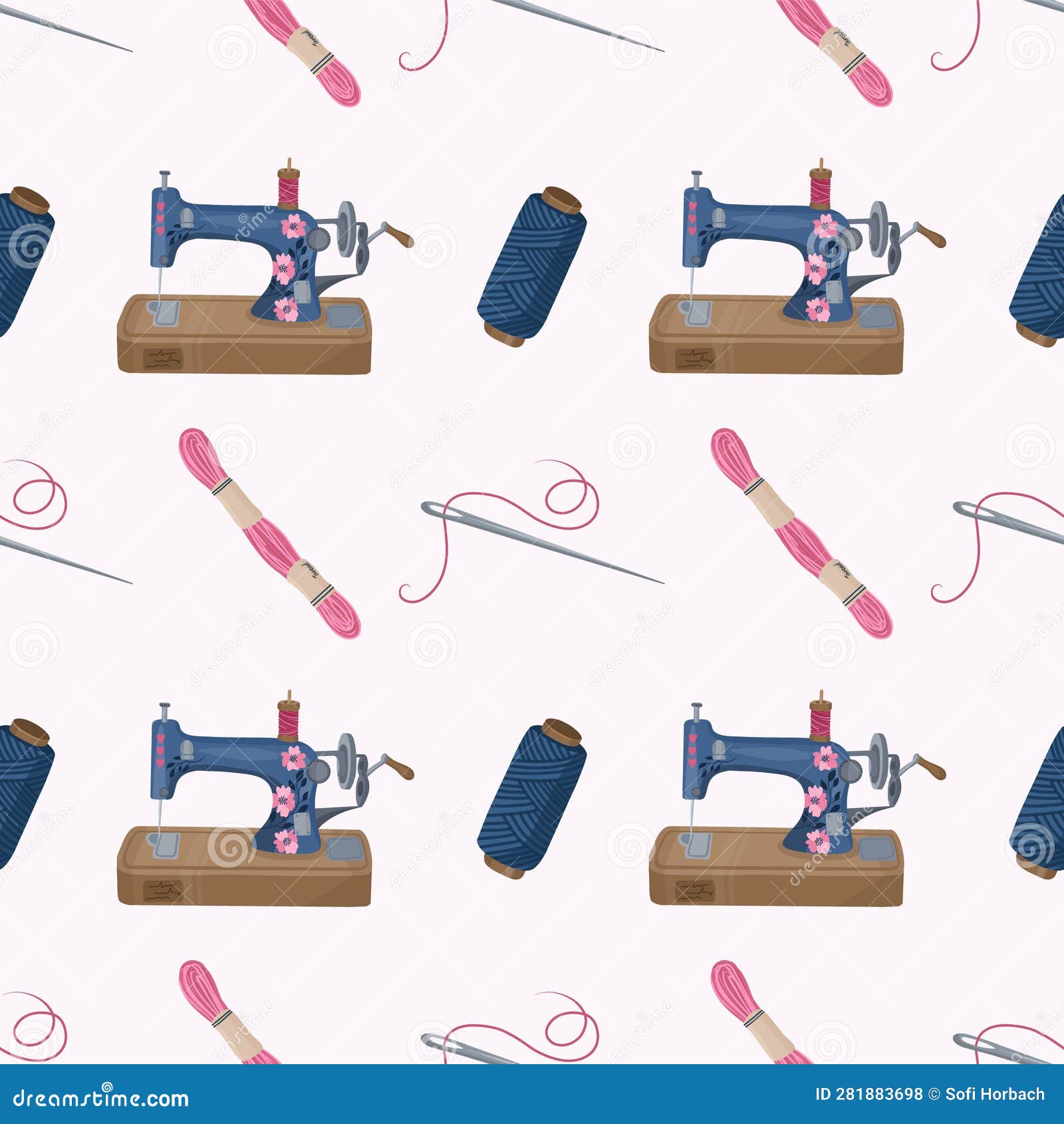 Seamless Pattern with Sewing Tools Elements, Cartoon Style. Wrap, Fabric Vector Stock Vector ...