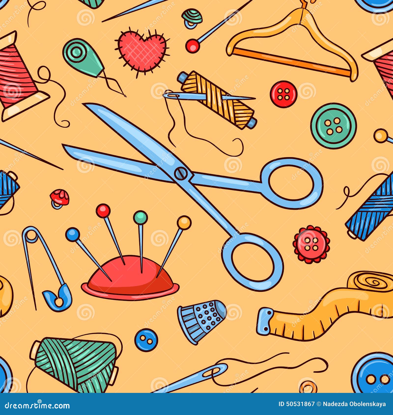 Seamless Pattern With Sewing Tools Stock Vector - Image: 50531867