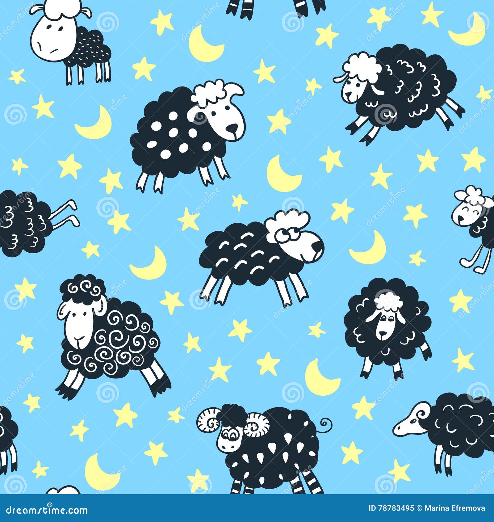 Seamless Pattern with Sheep in Night. Stock Vector - Illustration of ...
