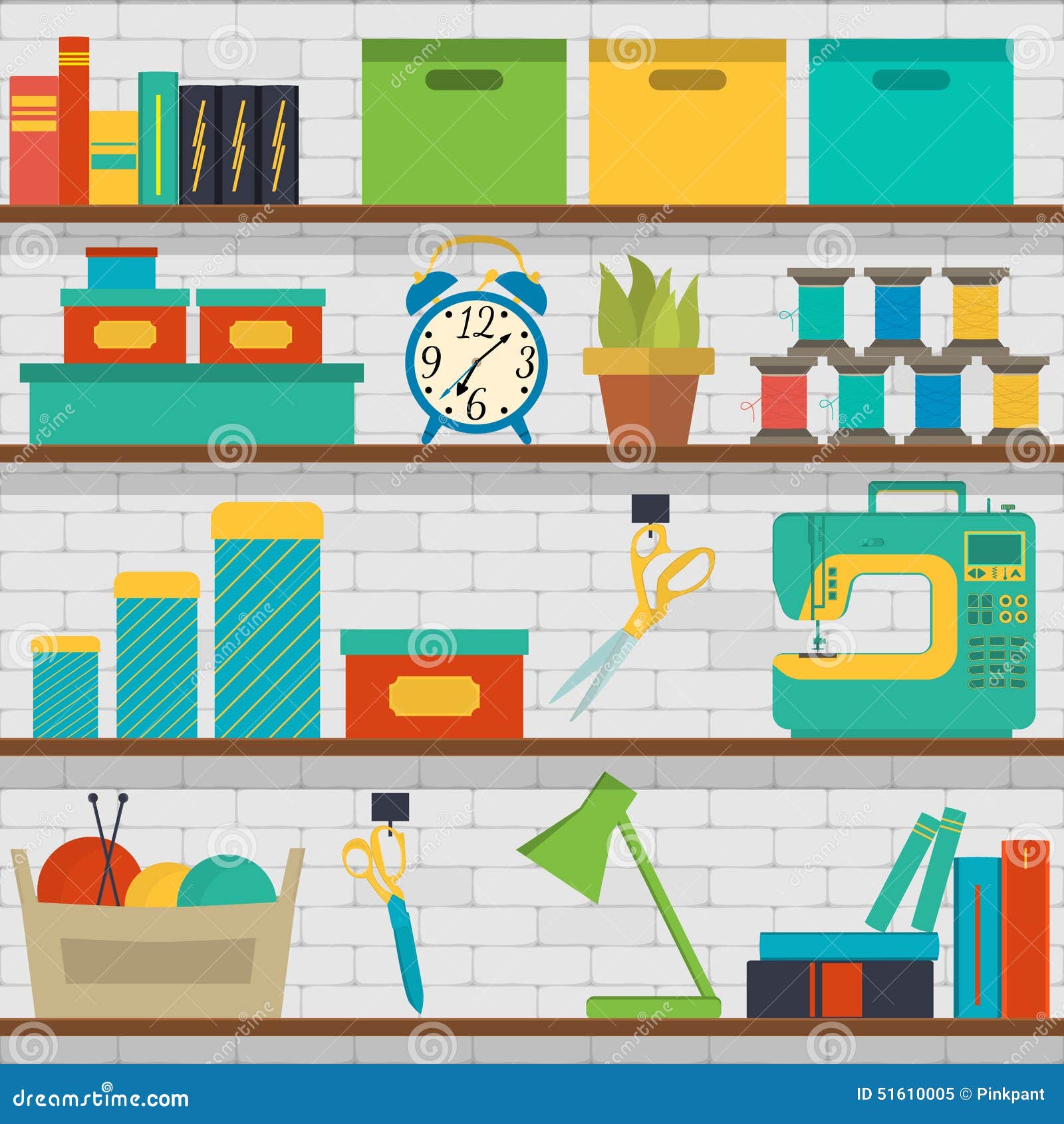 Seamless Pattern Shelf with Tools for Sewing and Knitting Craft Tools ...