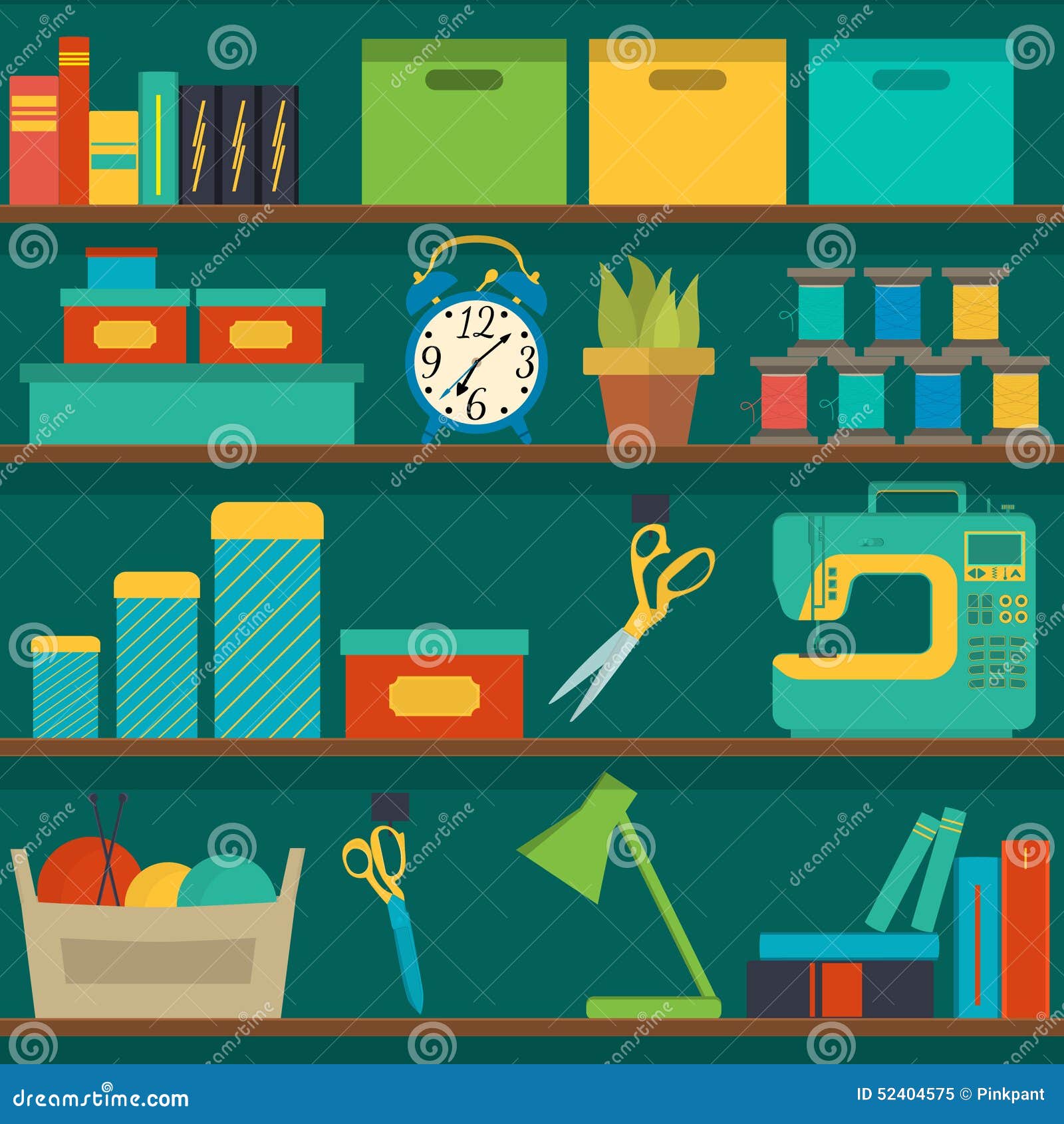 Seamless Pattern Shelf with Tools for Sewing and Knitting, Craft Tools ...