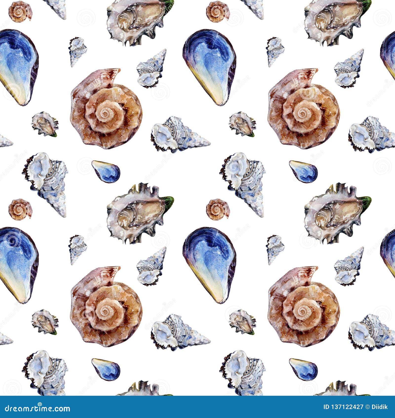 Watercolor Hand Drawnshell, Oyster Isolated Seamless Pattern. Stock ...