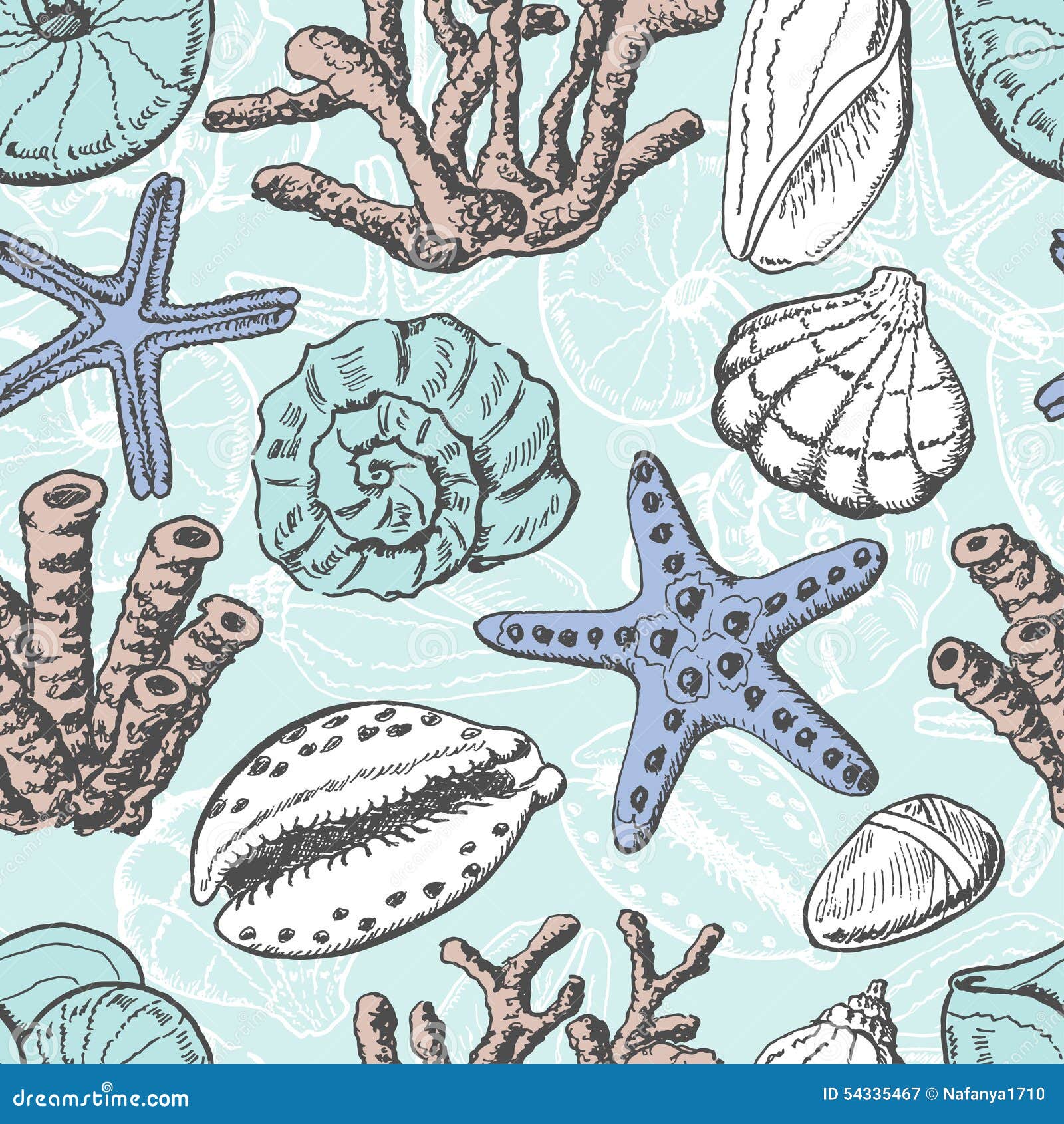 Seamless Pattern with Shells, Coral and Starfish Stock Illustration ...