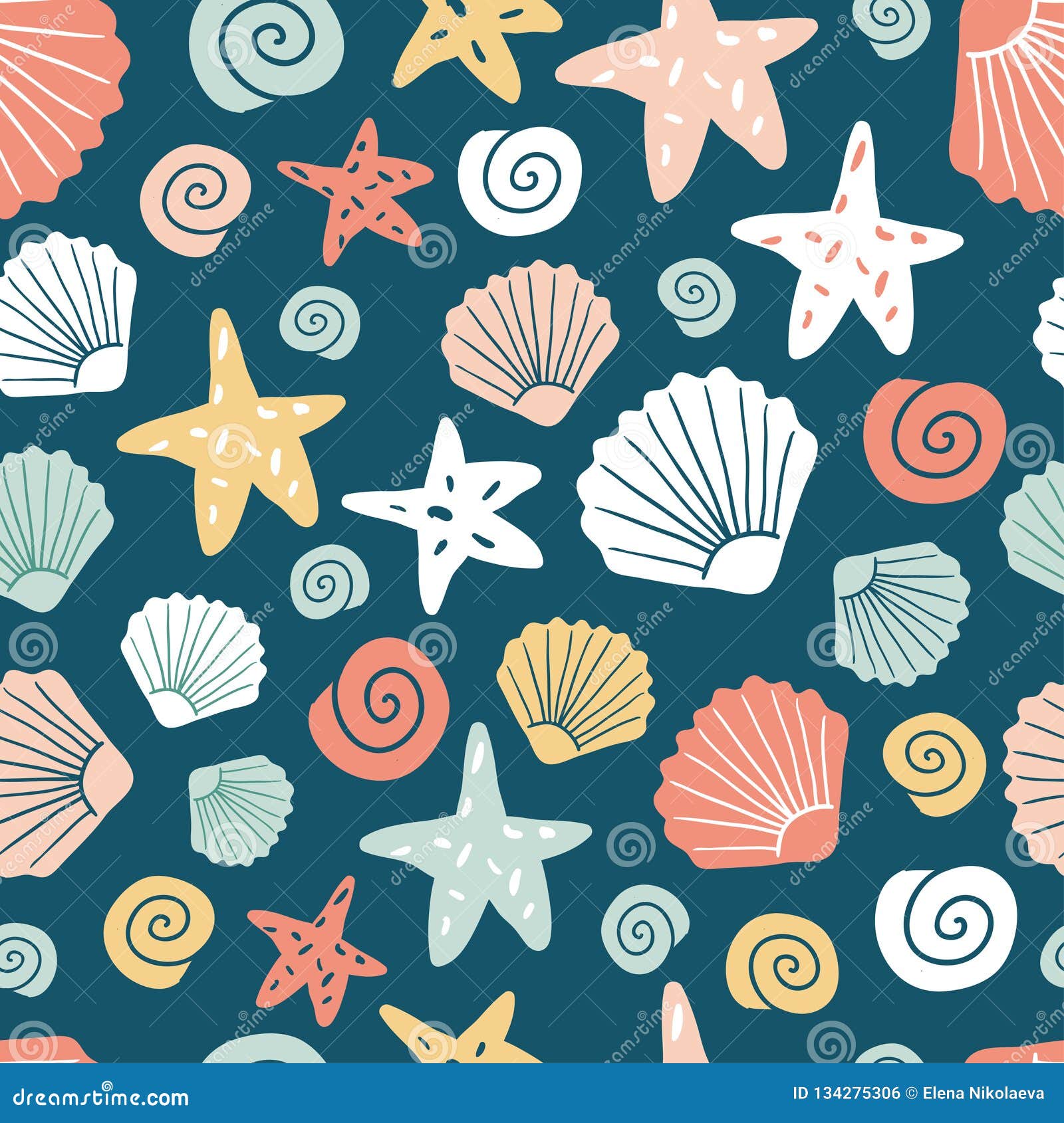 Seamless Pattern with Shells and Starfish Stock Vector - Illustration ...