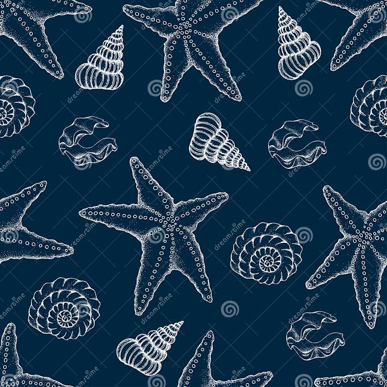 Seamless Pattern with Shells and Starfish Stock Vector - Illustration ...