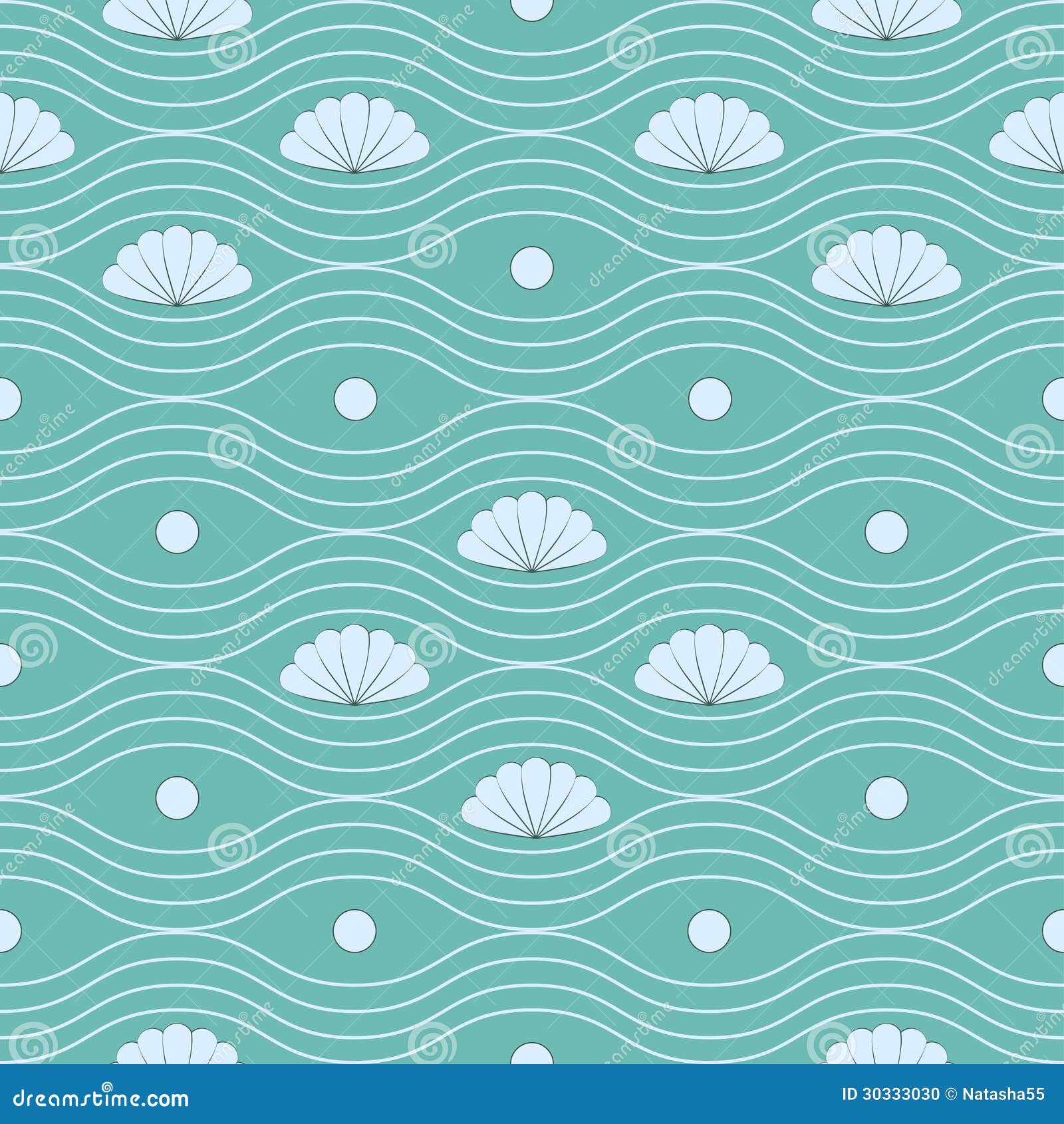 Seamless Pattern with Shells and Wavy Lines Stock Vector - Illustration ...