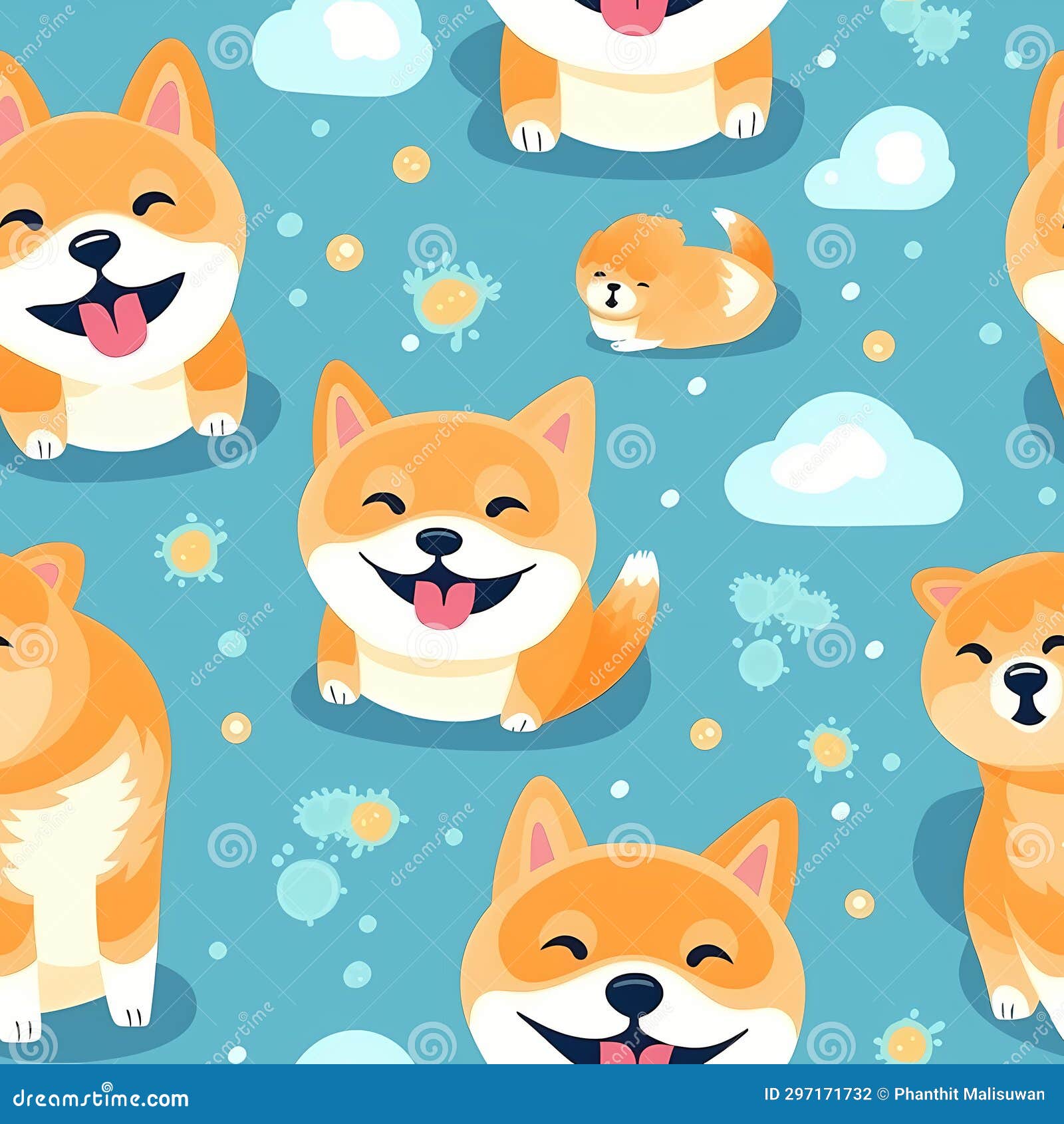Seamless Pattern of Shiba Inu Dog. Wrapping Paper Pattern Stock ...