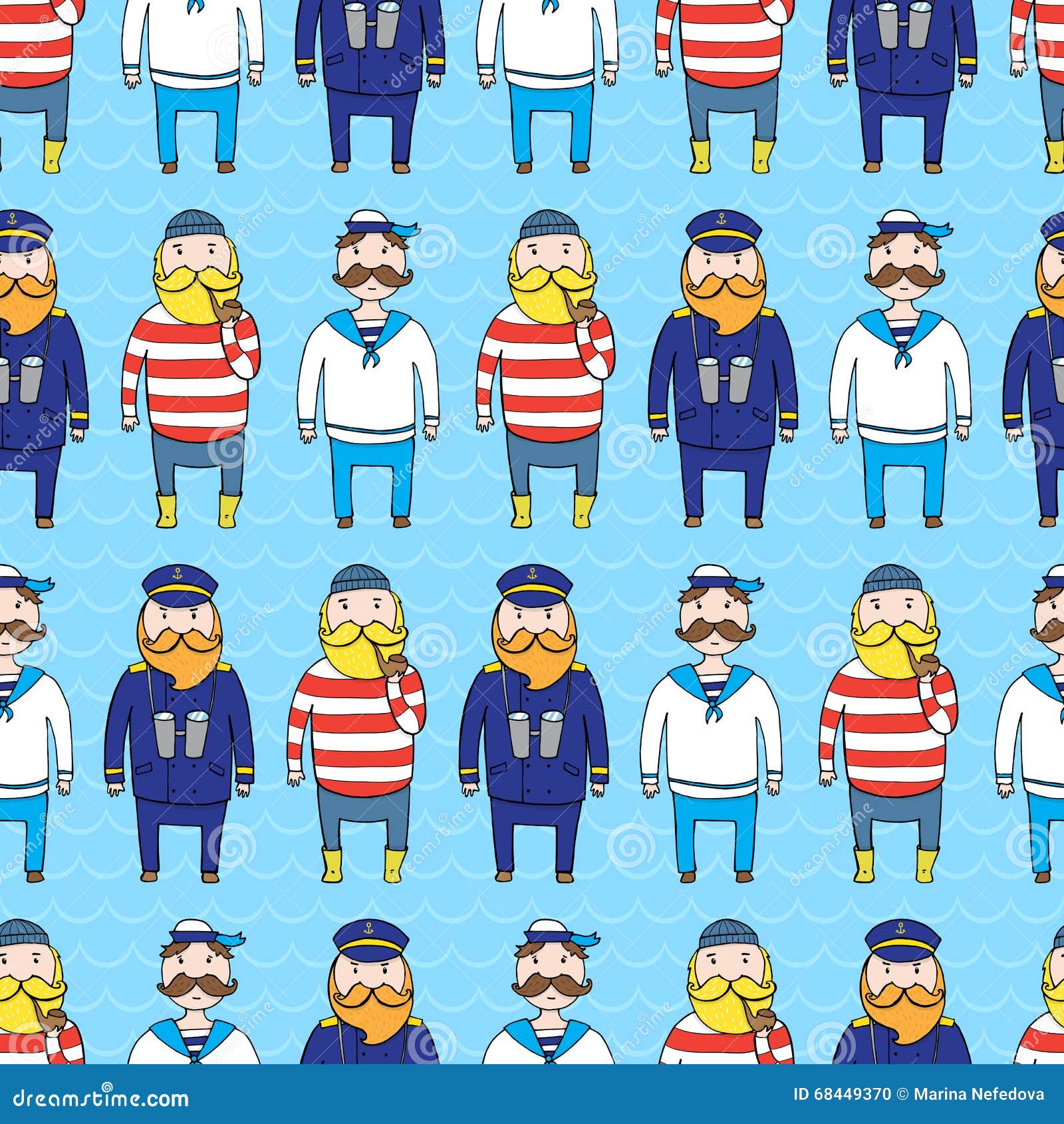 Seamless Pattern with a Ship Crew, Captain and Sailors Stock ...