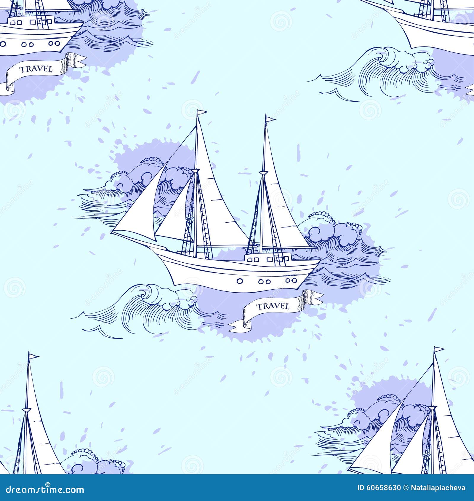 Seamless pattern with ship stock vector. Illustration of yacht - 60658630