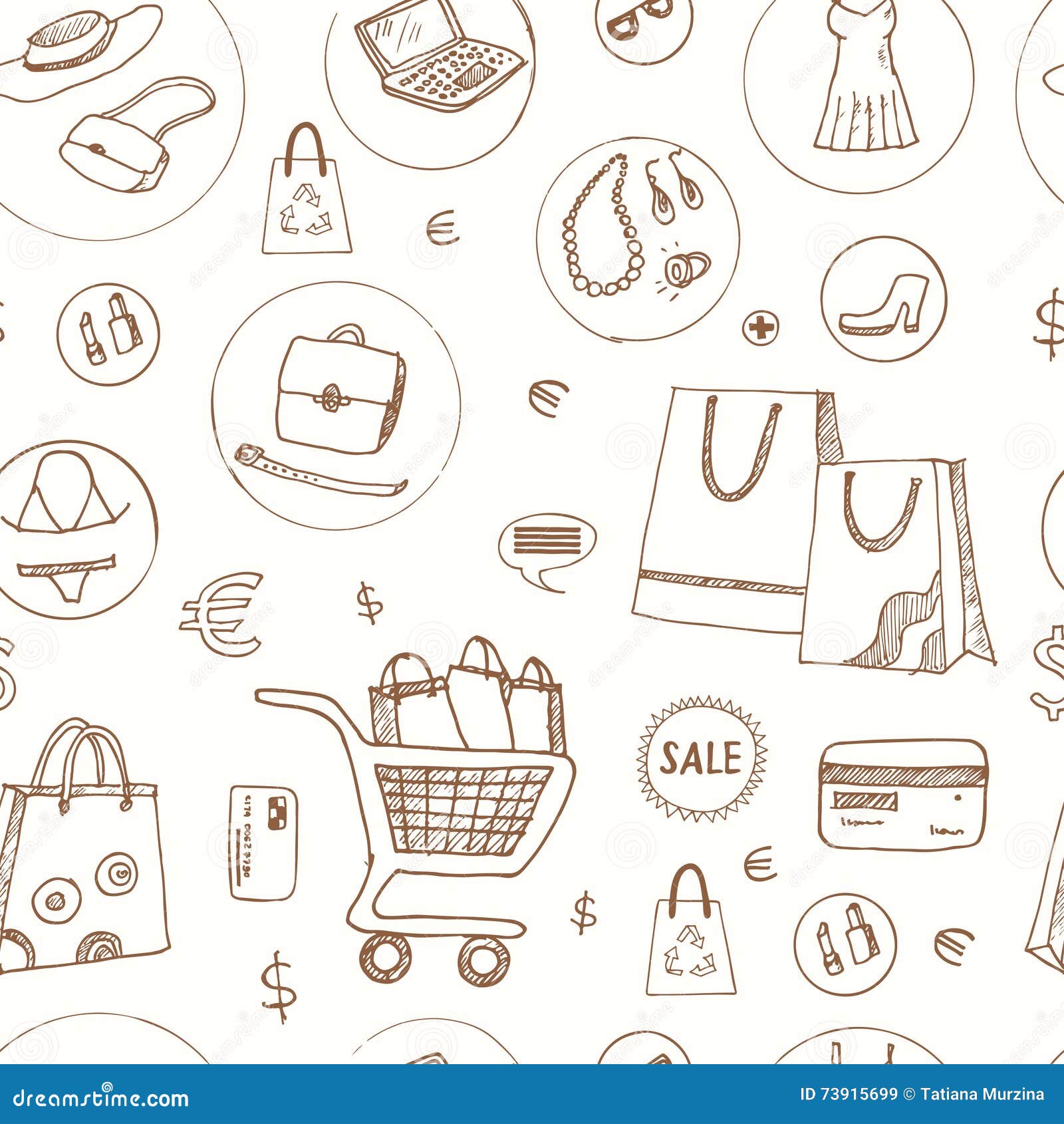 Seamless Pattern with Shopping Hand Drawn Decorative Icons Stock Vector ...