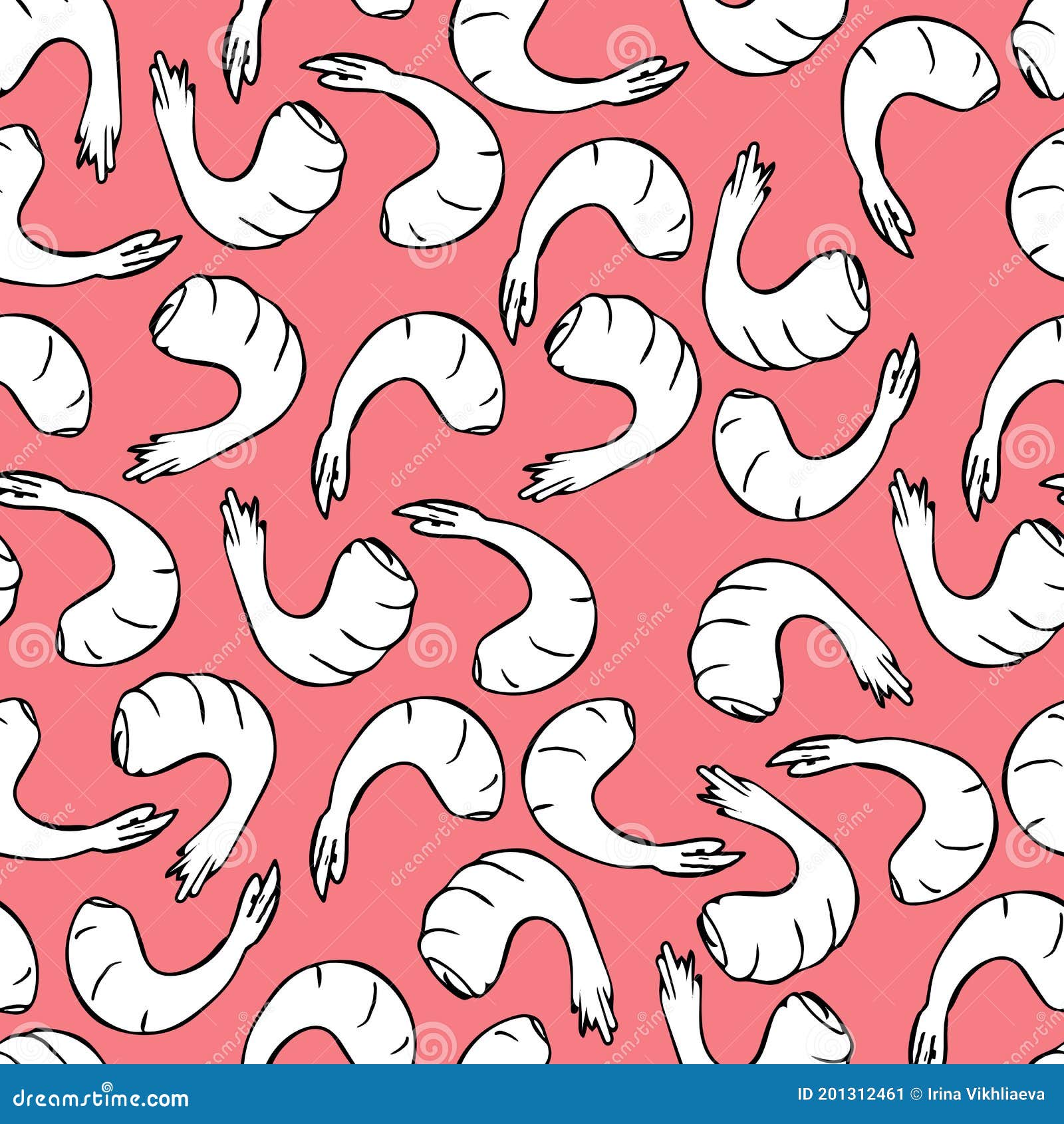 Seamless Pattern. Shrimp Black-white Drawing On A Pink Background ...