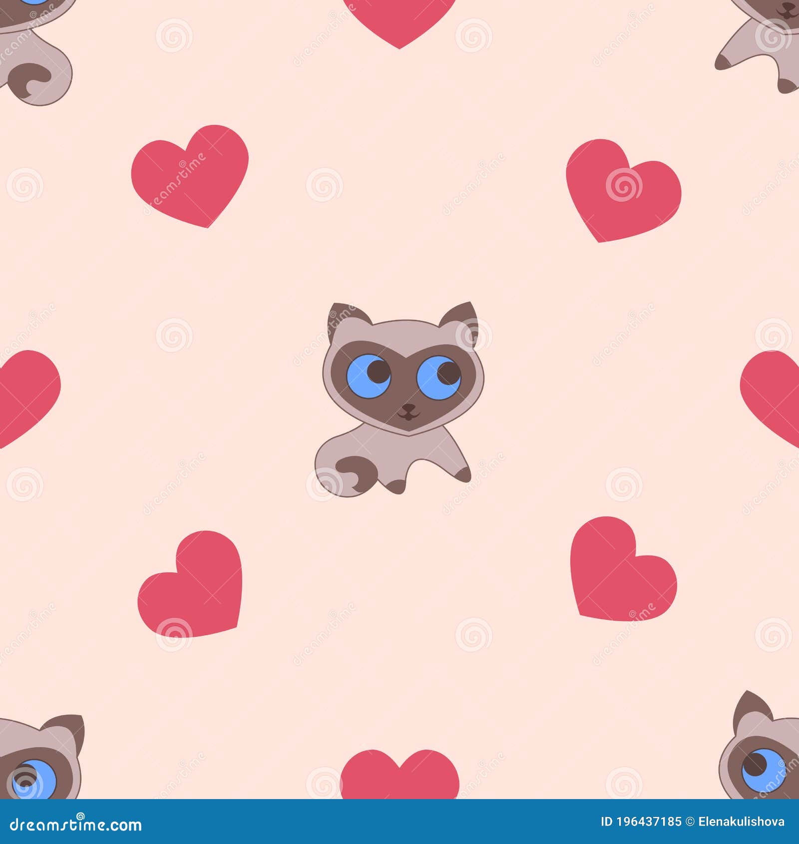 Seamless Pattern Siamese Kitten With A Muzzle Heart On A Pink
