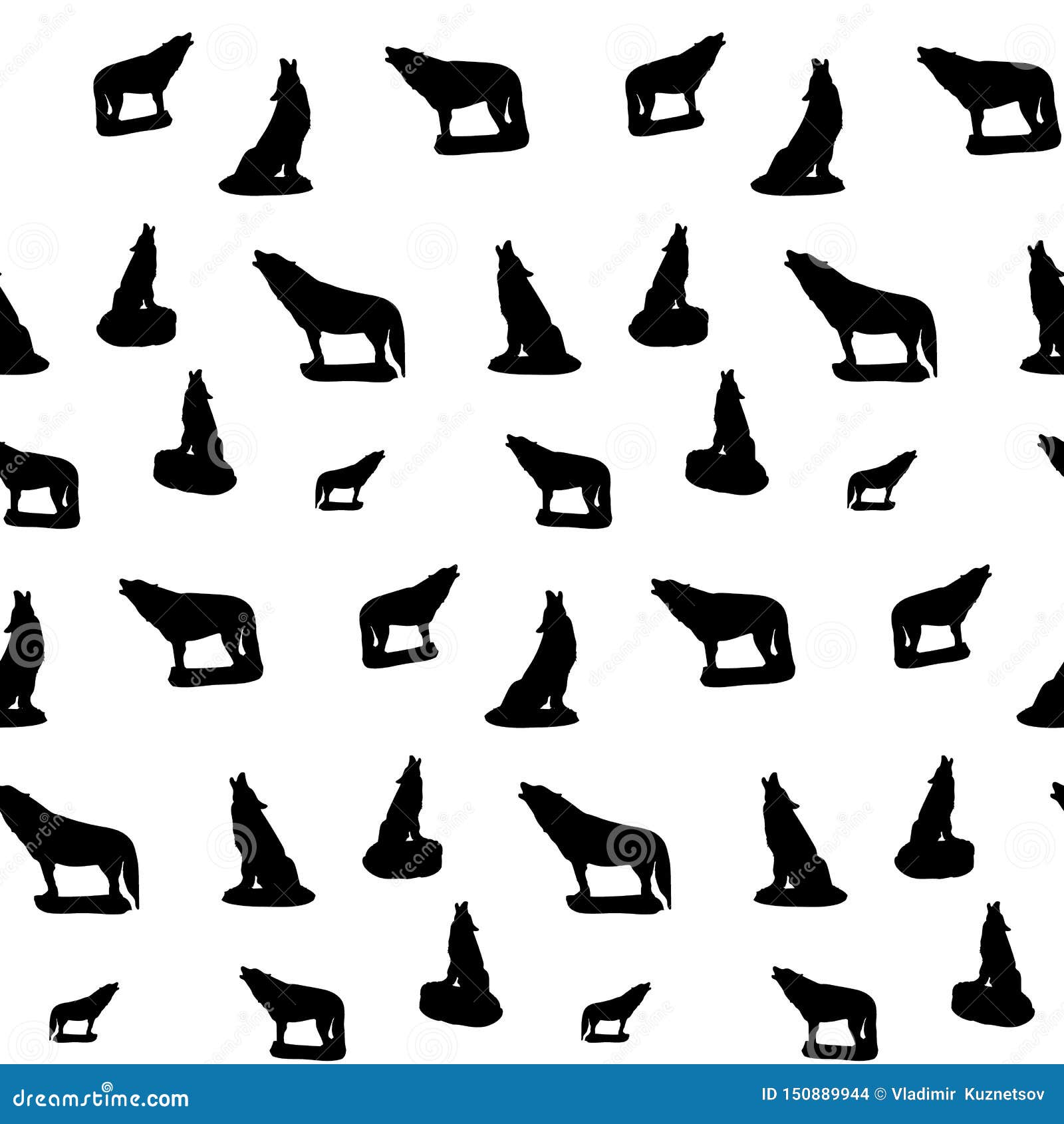 Seamless Pattern, Silhouette of a Black Wolf Howling, on a White ...