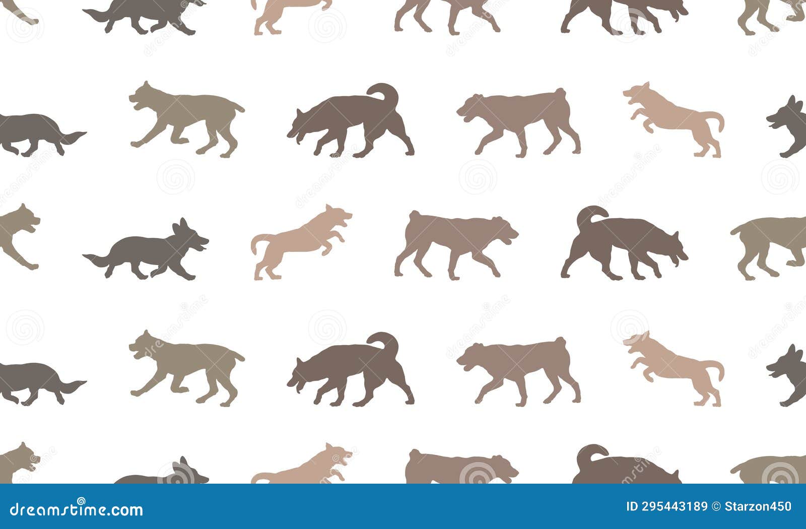 Seamless Pattern. Silhouette Dogs Different Breeds In Various Poses ...