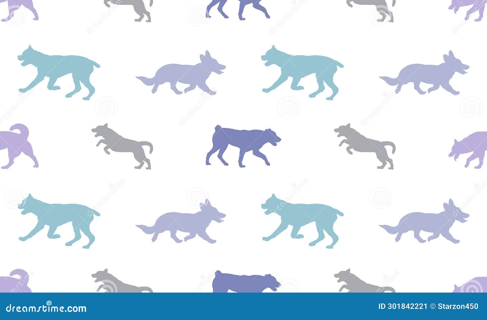 Seamless Pattern. Silhouette Dogs Different Breeds In Various Poses ...