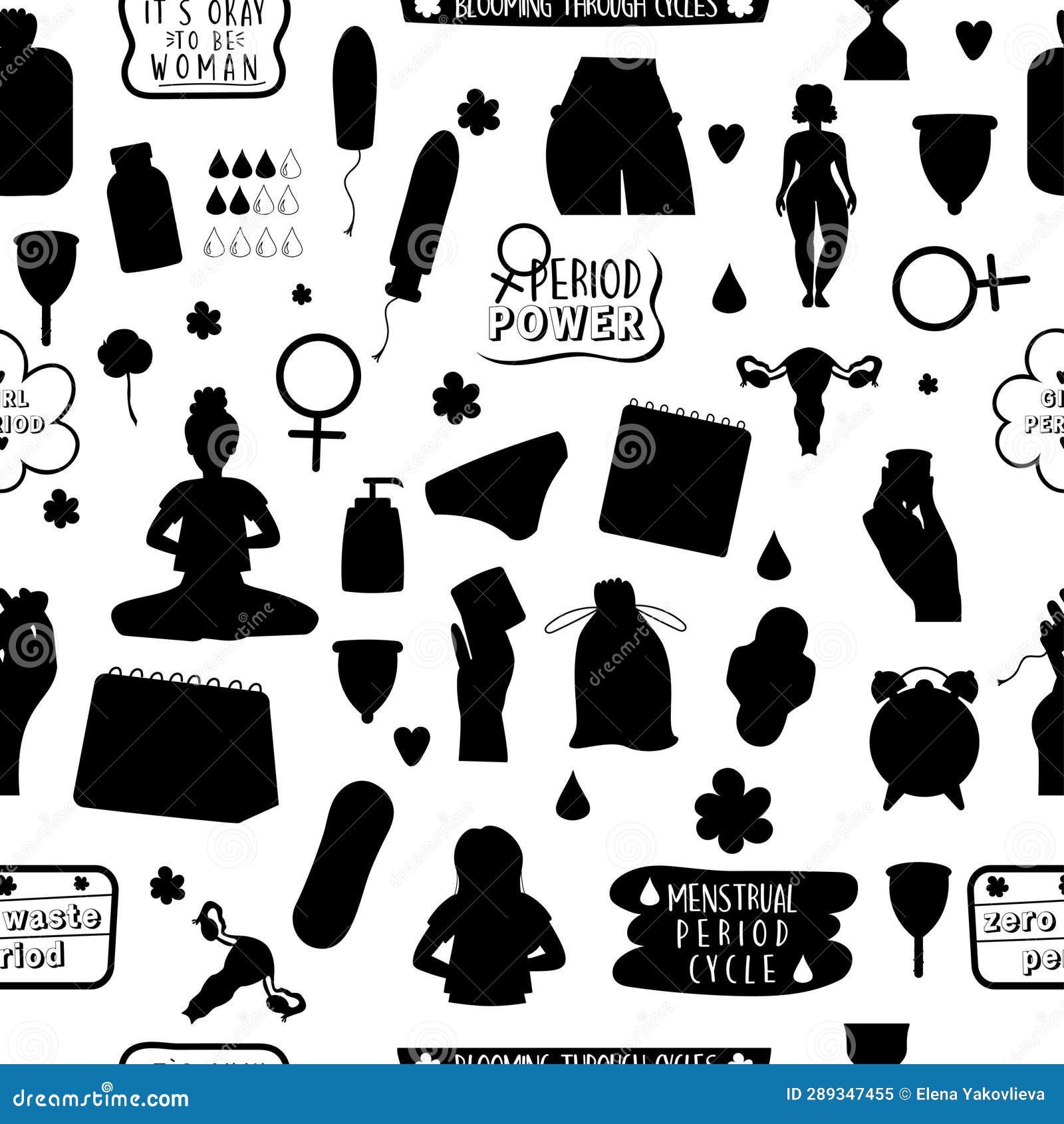 Seamless Pattern Silhouette Menstruation Period Woman Stock Vector ...