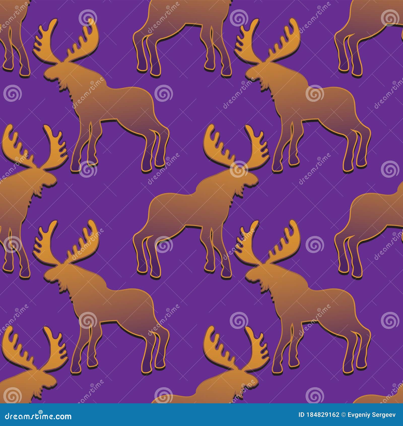 Seamless Pattern Silhouette of a Moose on a Purple Background. Vector ...