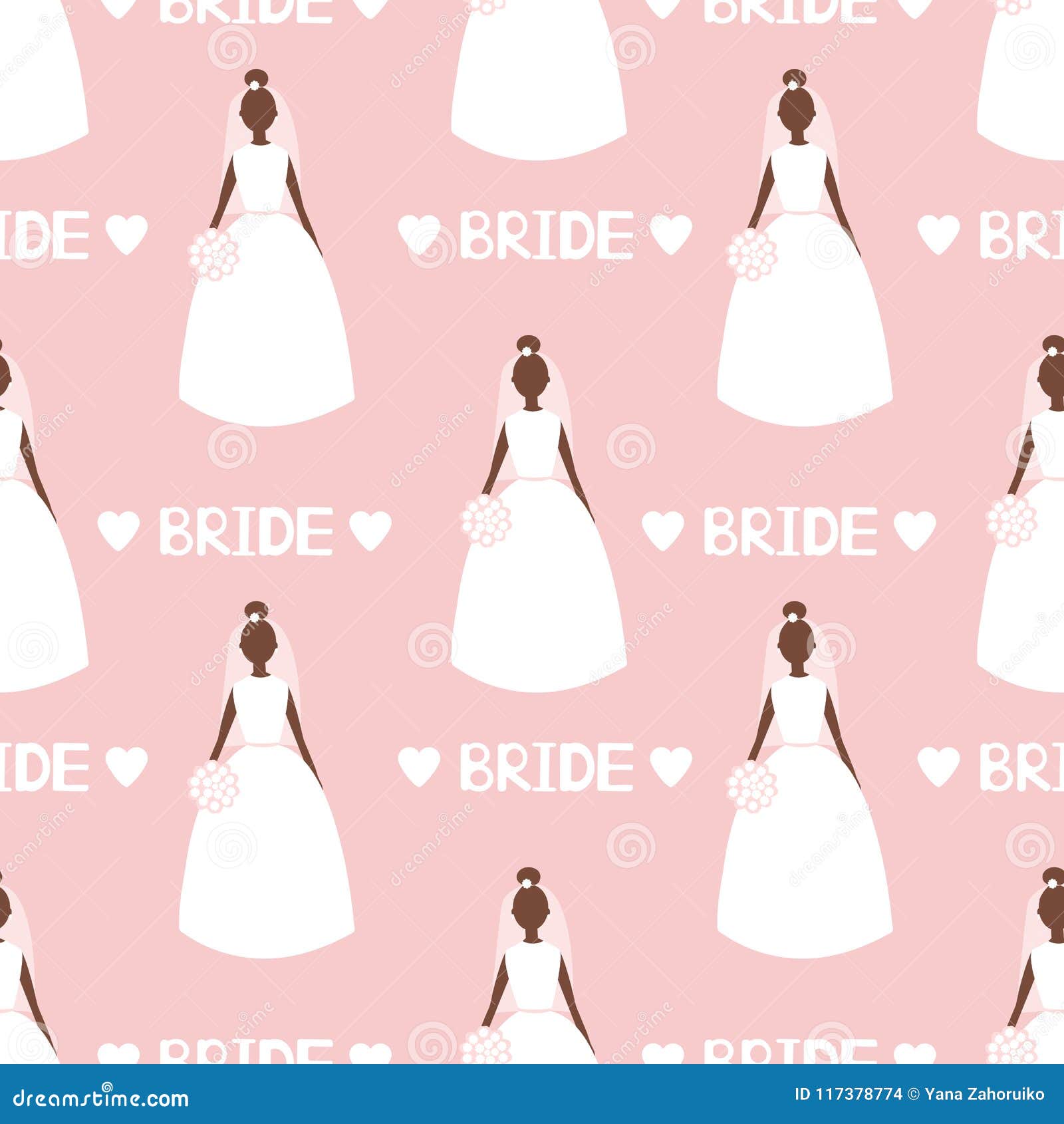 Seamless Pattern with Silhouettes of the Bride, Hearts and Words Stock ...