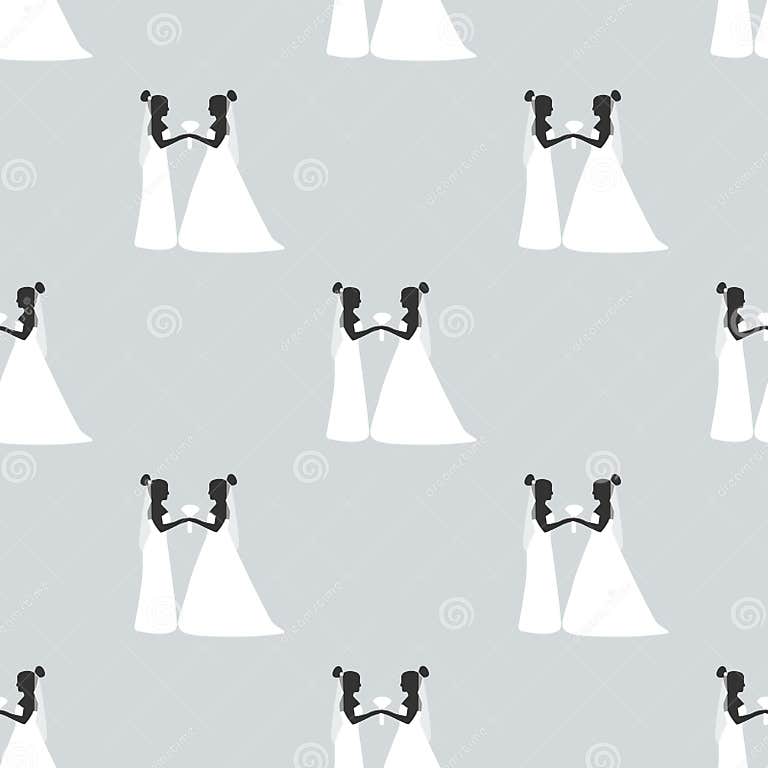Seamless Pattern With Silhouettes Of The Brides Same Sex Marriage