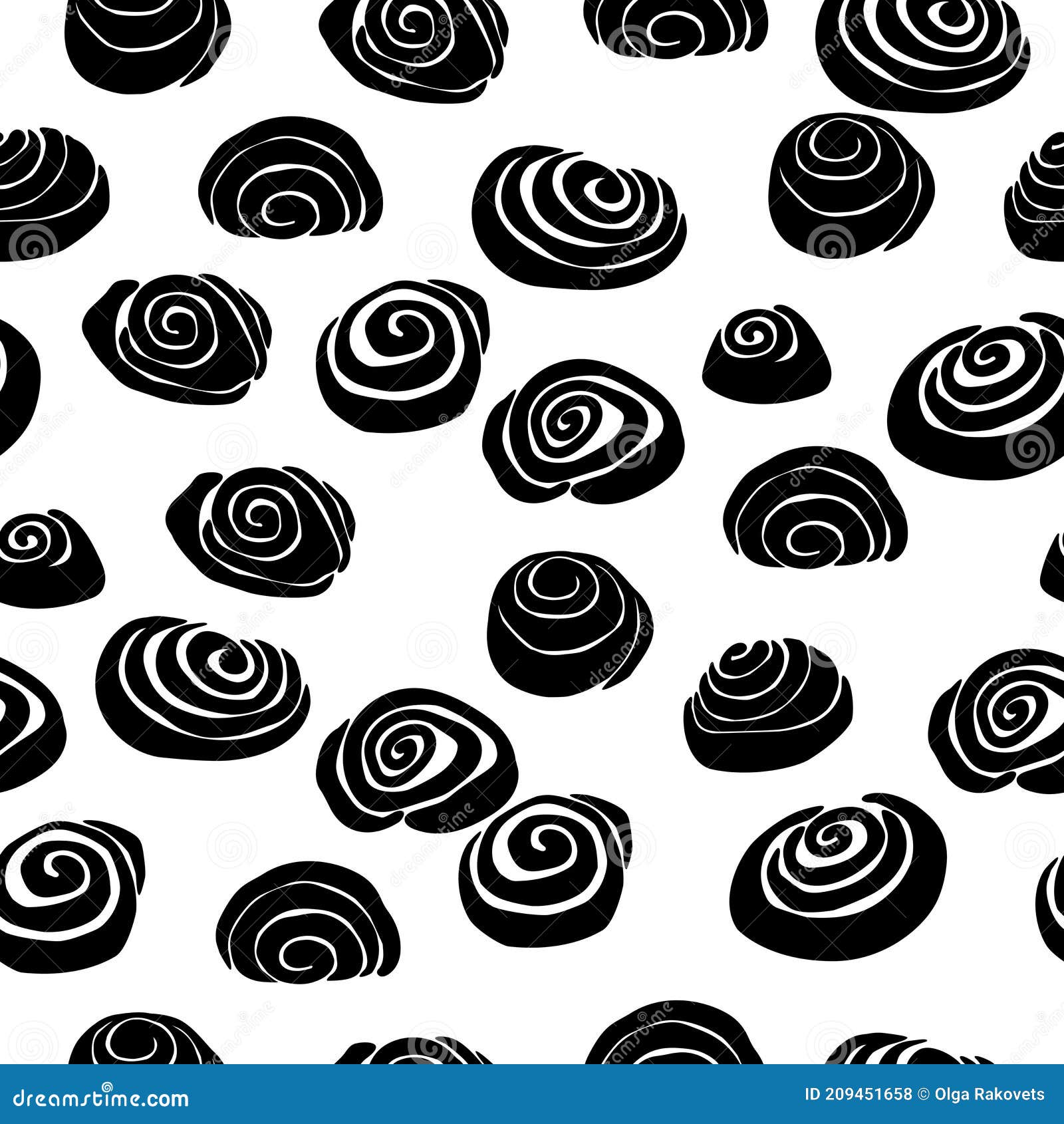 Seamless Pattern of Silhouettes of Cinnamon Buns, Baking Rolls on a ...