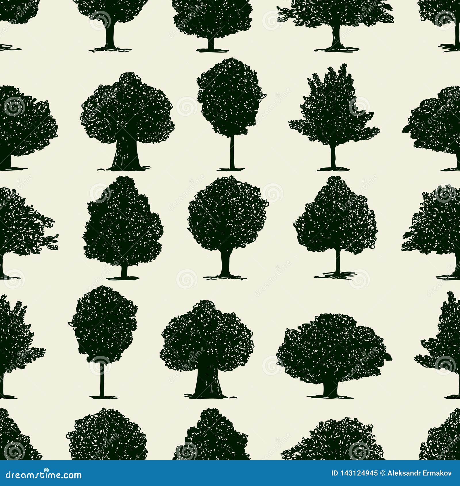 Seamless Pattern of Silhouettes of Deciduous Trees Stock Vector ...