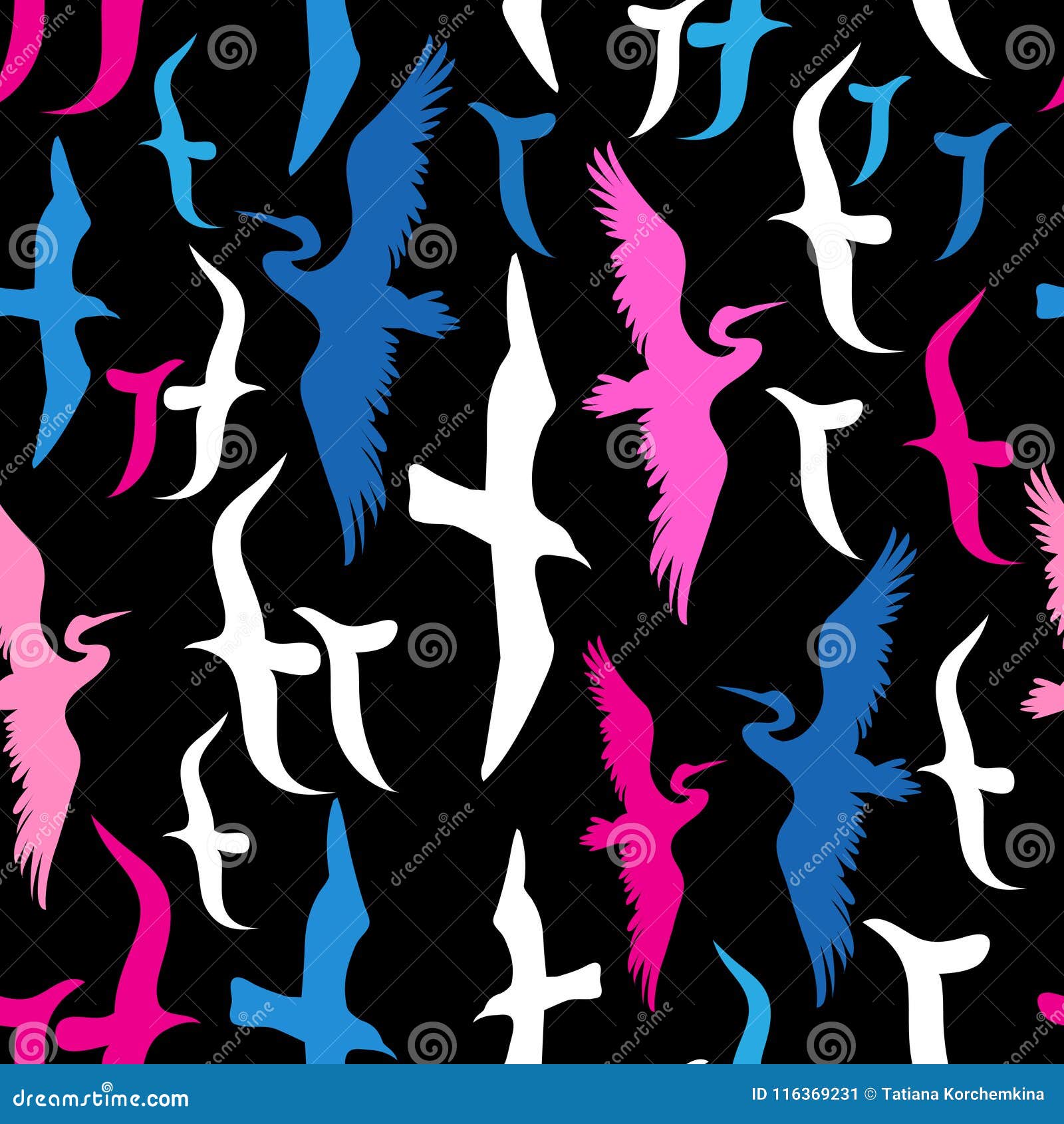 Seamless Pattern with Silhouettes of Flying Birds Stock Vector ...