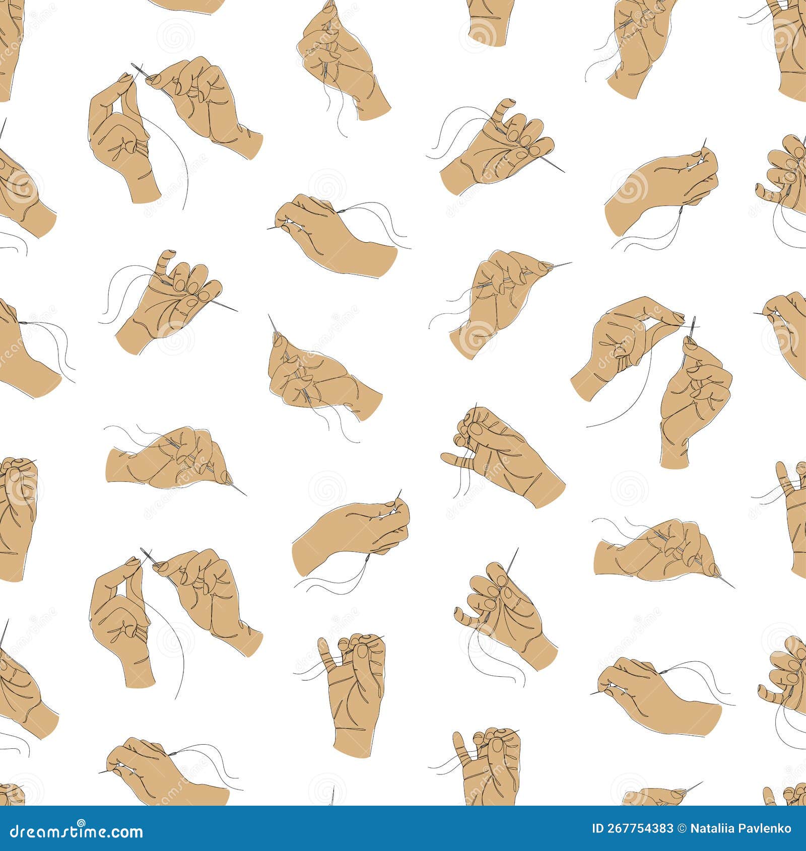 Seamless Pattern. Silhouettes of Human Hands with a Needle Threading ...