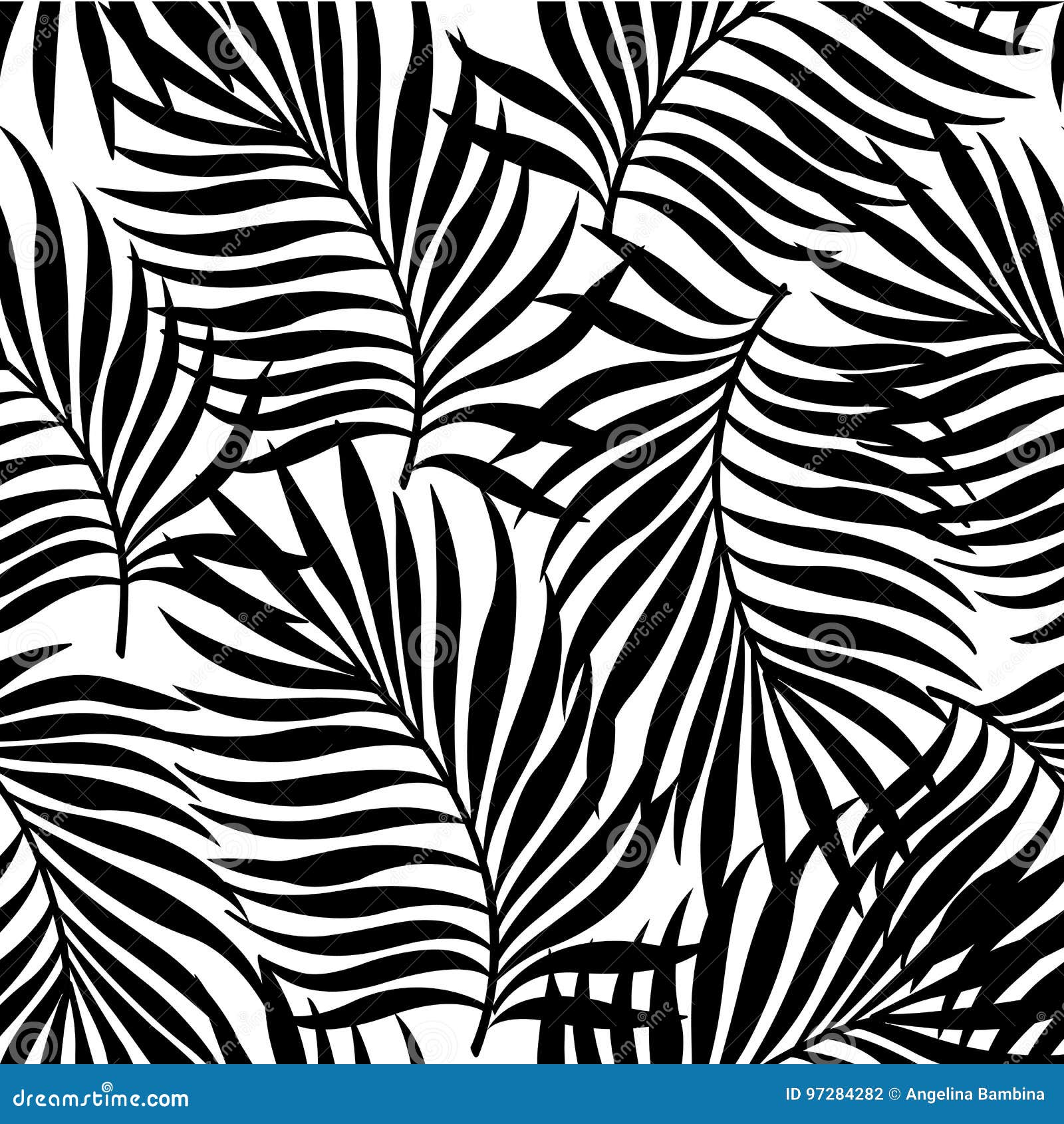 Seamless Pattern with Silhouettes of Palm Tree Leaves in Black on White ...