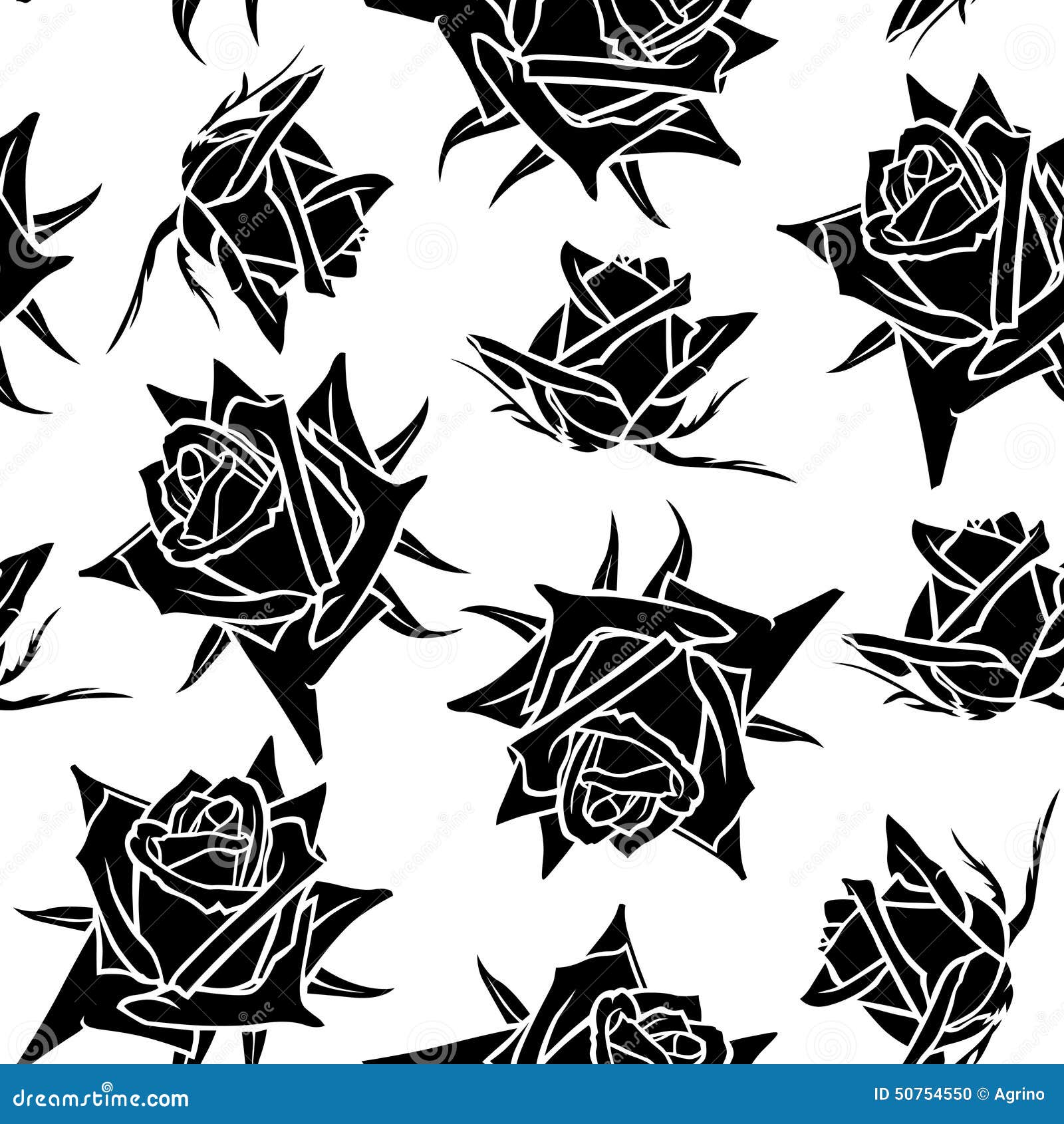 Seamless Pattern of Silhouettes Roses Stock Vector - Illustration of ...