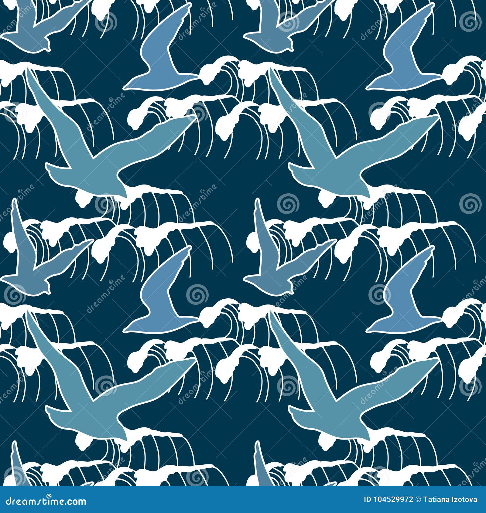 Seamless Pattern with Silhouettes of Sea Gull Flying Against a ...