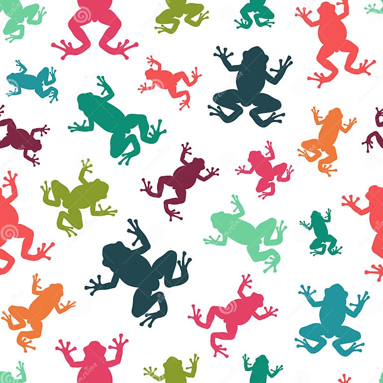 Seamless Pattern with Silhouettes of Tropical Tree Frogs. Colored ...