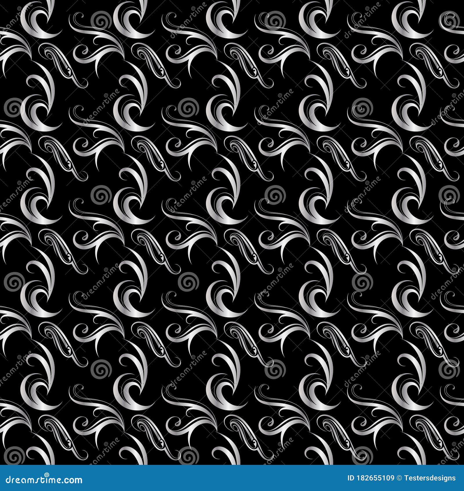 Seamless Pattern with Silver Design on a Black Background.luxury ...
